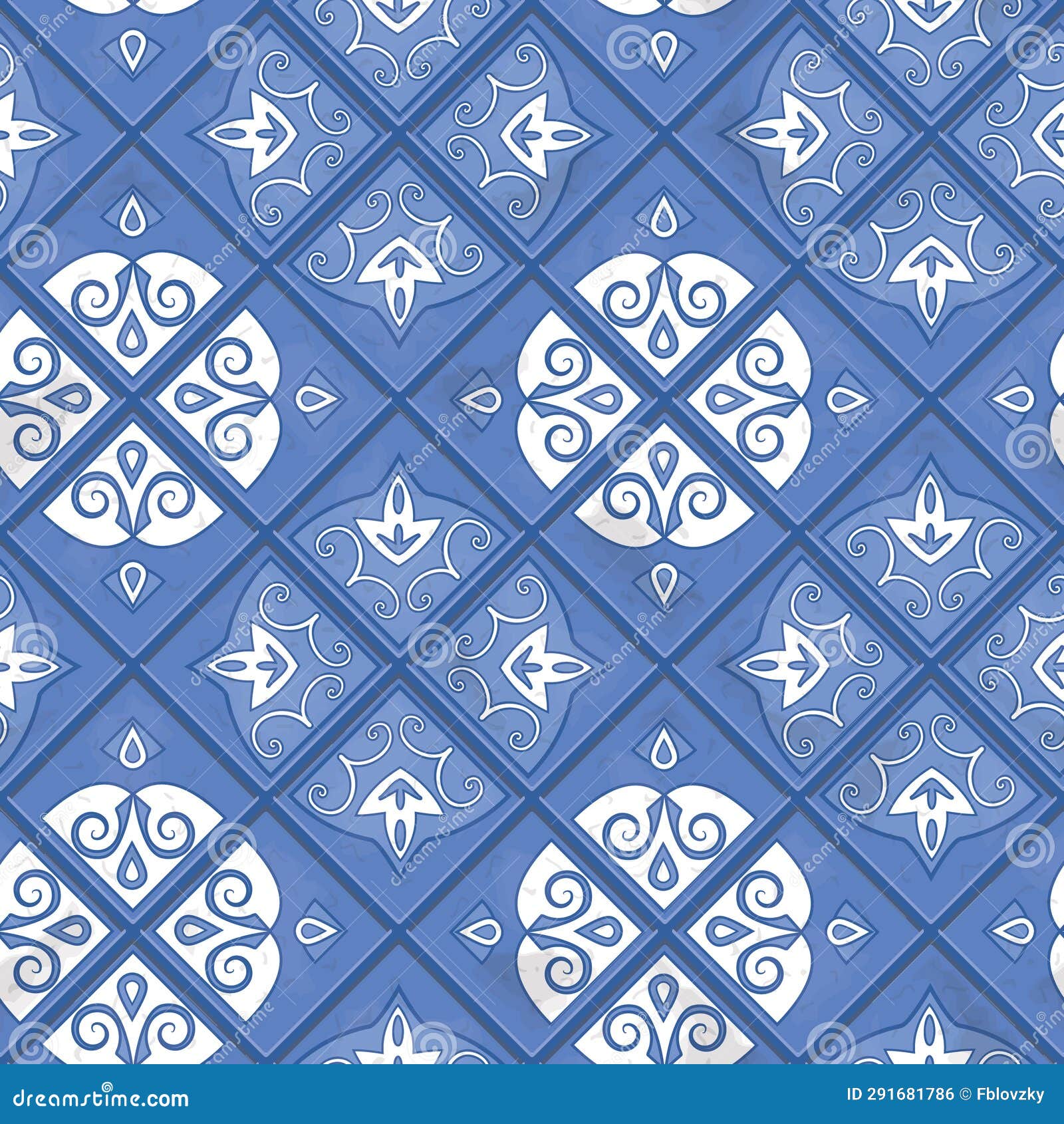 Traditional Blue and White Tile Floor Made of Squares, Seamless Pattern ...
