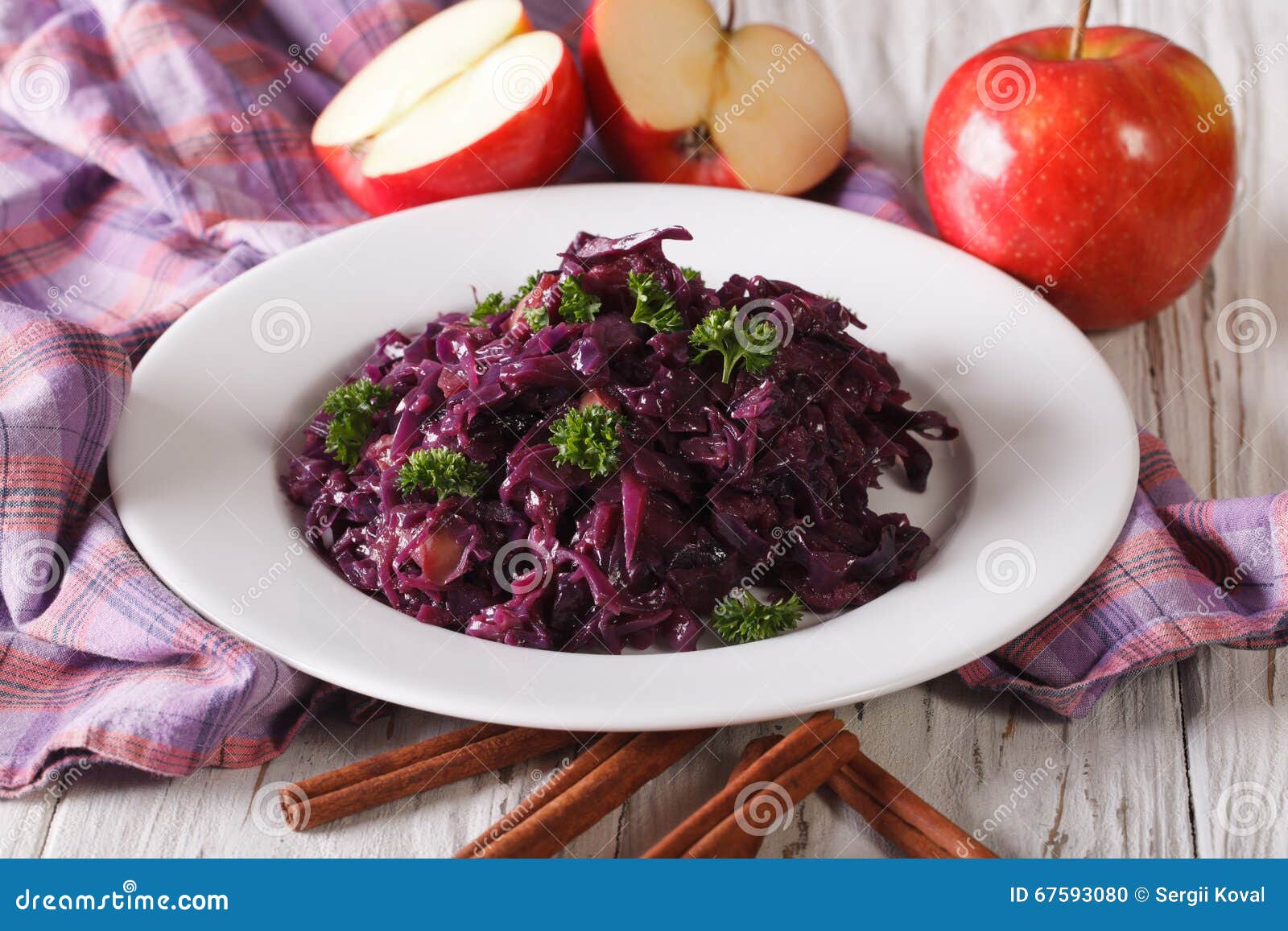 Traditional Braised Red Cabbage with Apples Close Up. Horizontal Stock ...