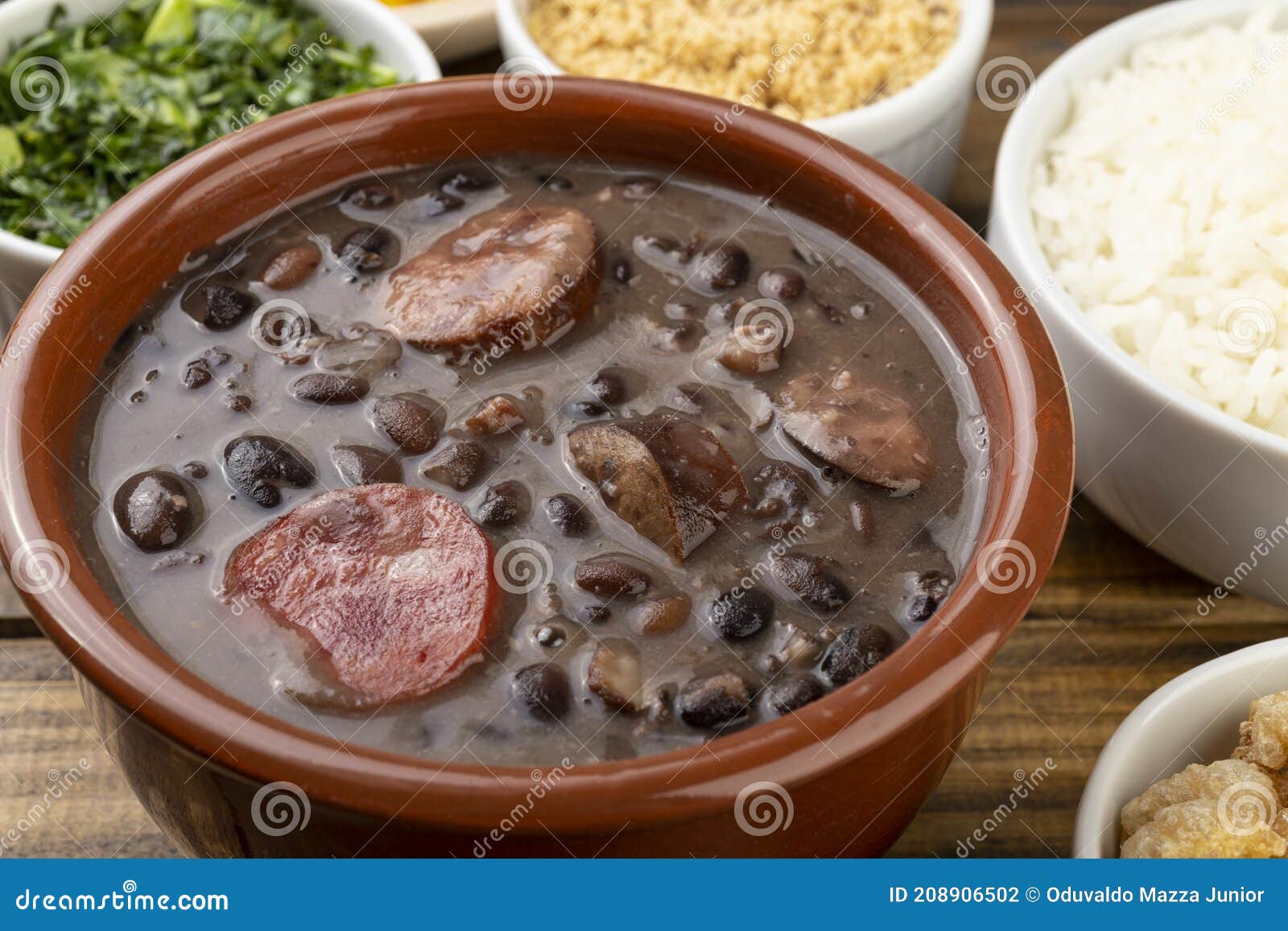 Traditional Brazilian Feijoada with Rice Kale and Manioc Flour Stock ...