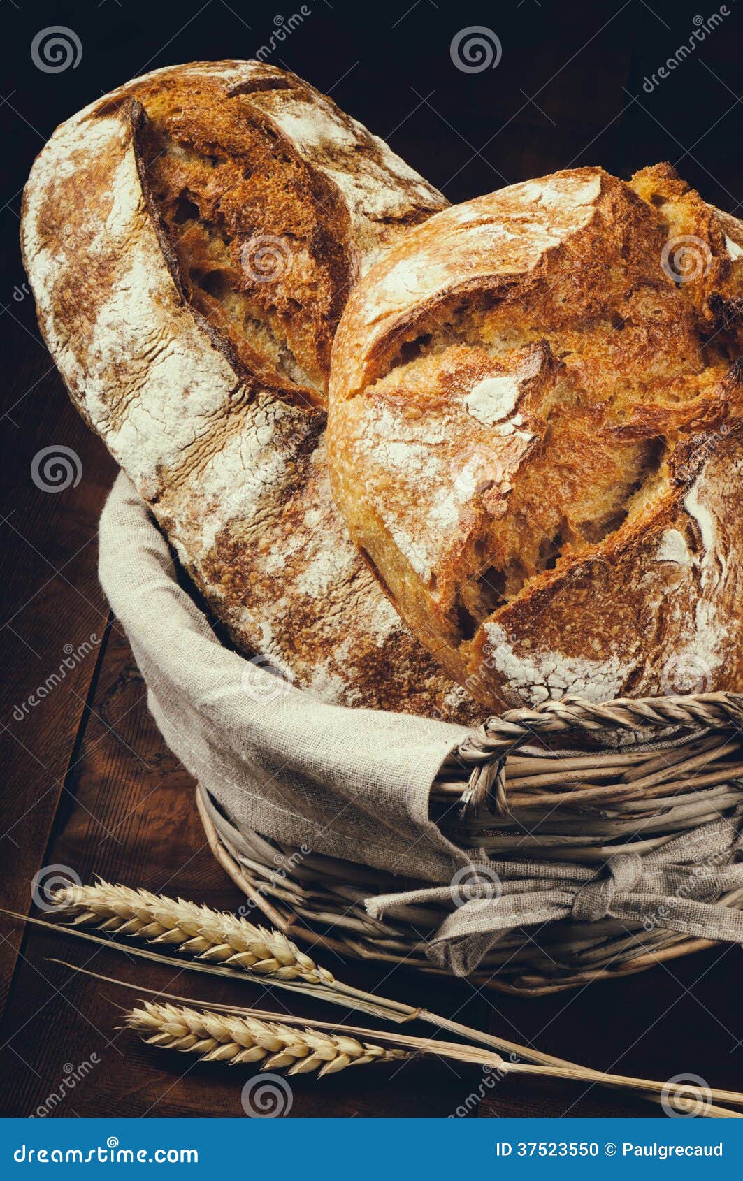 Traditional Bread in Basket Stock Photo - Image of homemade, background ...