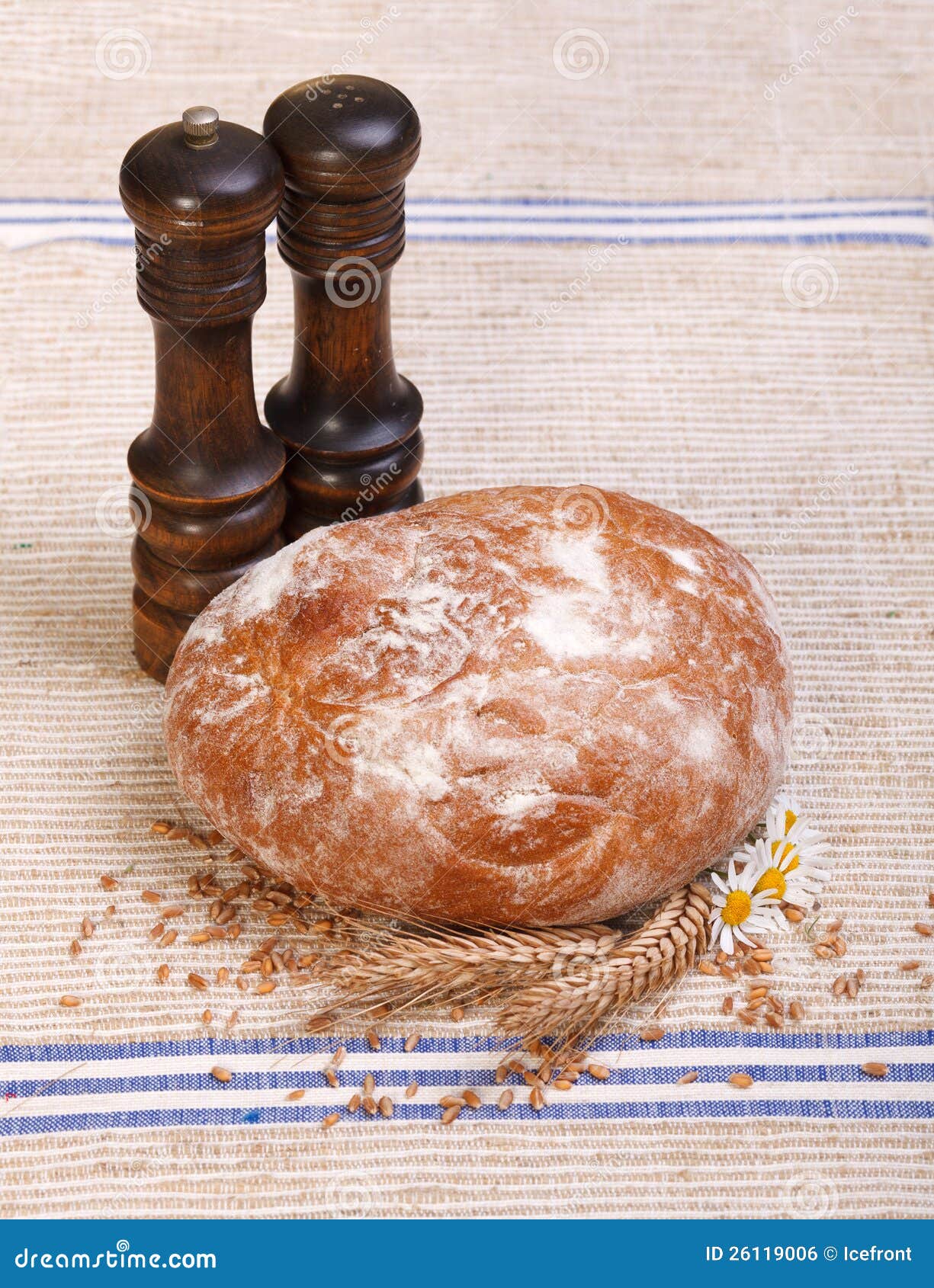 Traditional Bread with Salt and Pepper Shaker Stock Photo - Image of ...