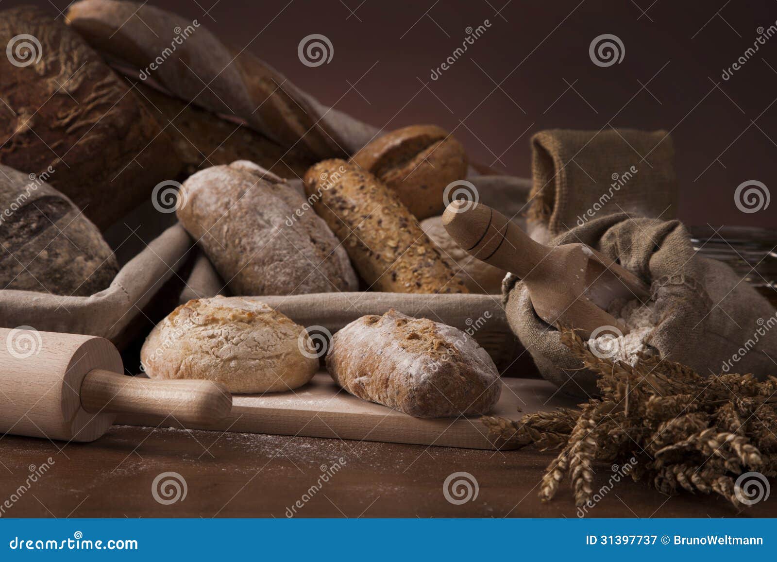 Traditional bread on table stock image. Image of plank - 31397737