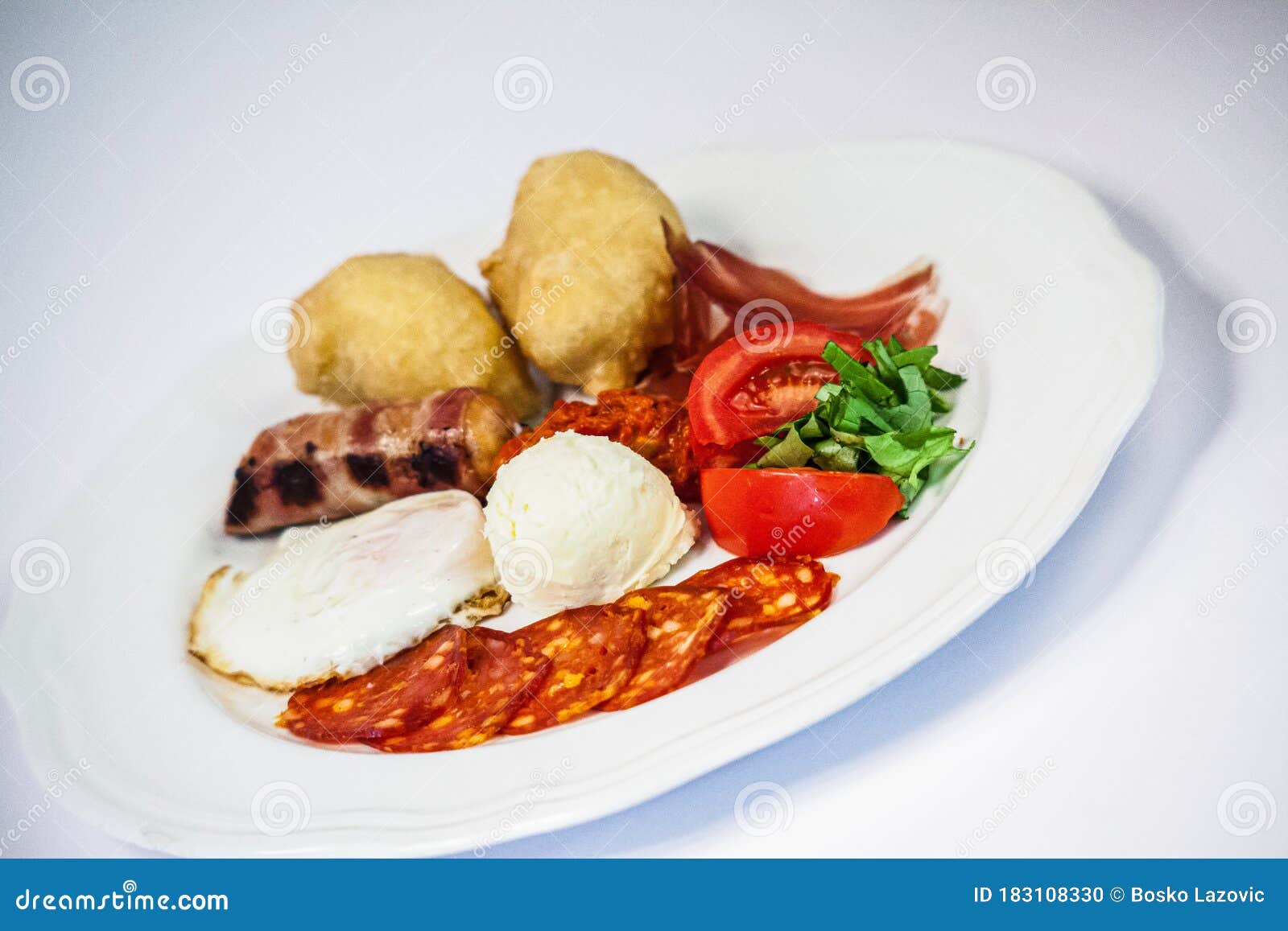 Traditiona Serbianl Breakfast on White Plate Stock Photo - Image of ...