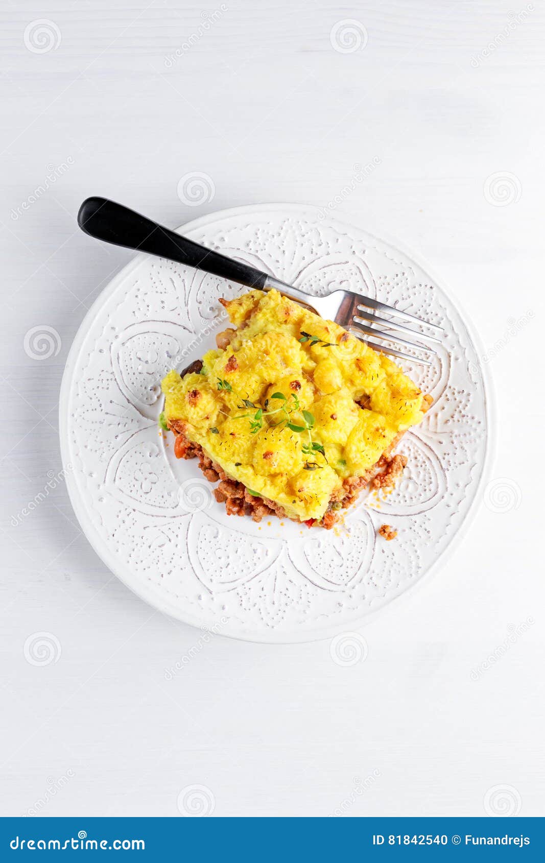 Traditional British Shepard Pie on White Plate Stock Photo - Image of ...