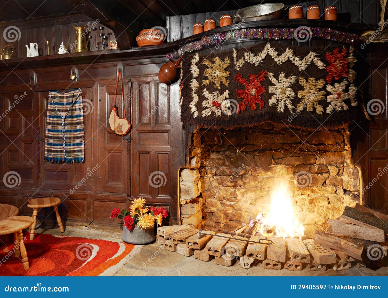Traditional Bulgarian Fireplace Stock Image - Image of revival, house ...