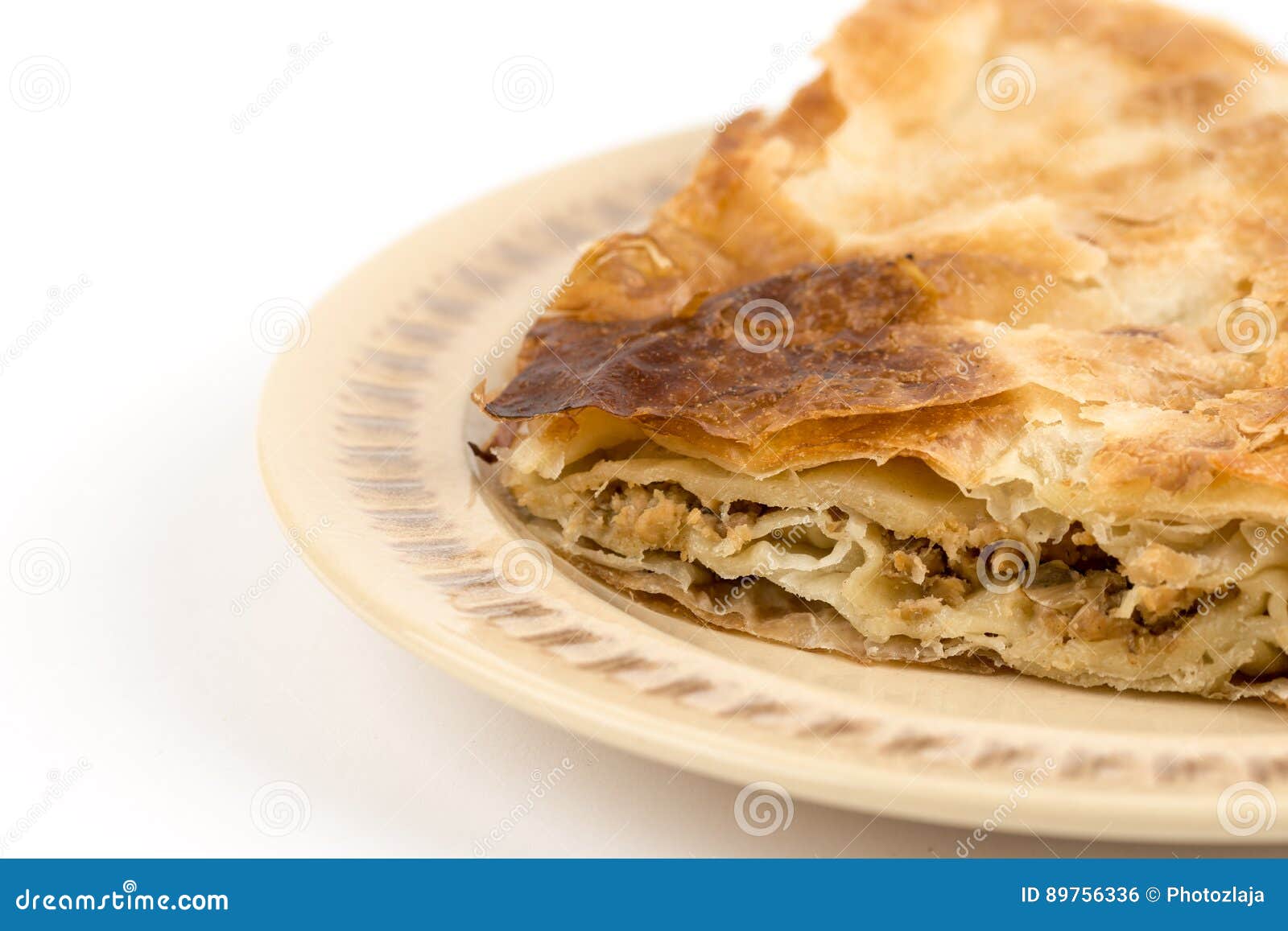 Traditional Burek Pie with Meat Isolated Over White Background Stock ...