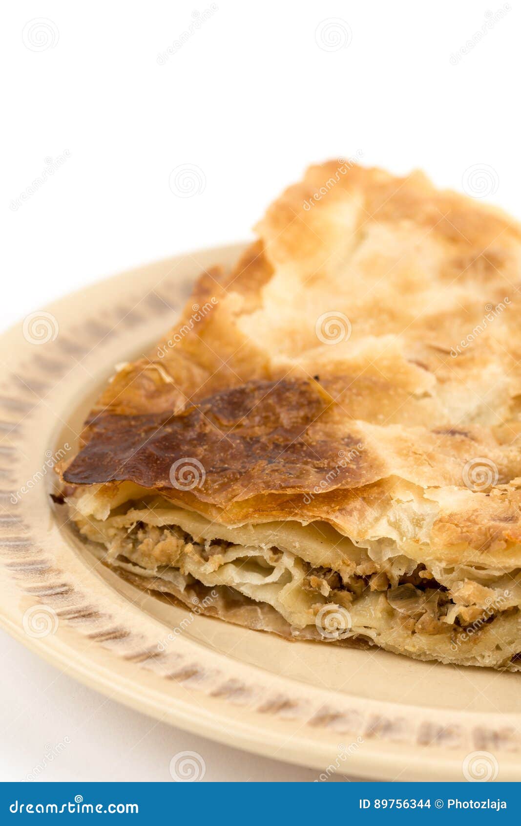 Traditional Burek Pie with Meat Isolated Over White Background Stock ...