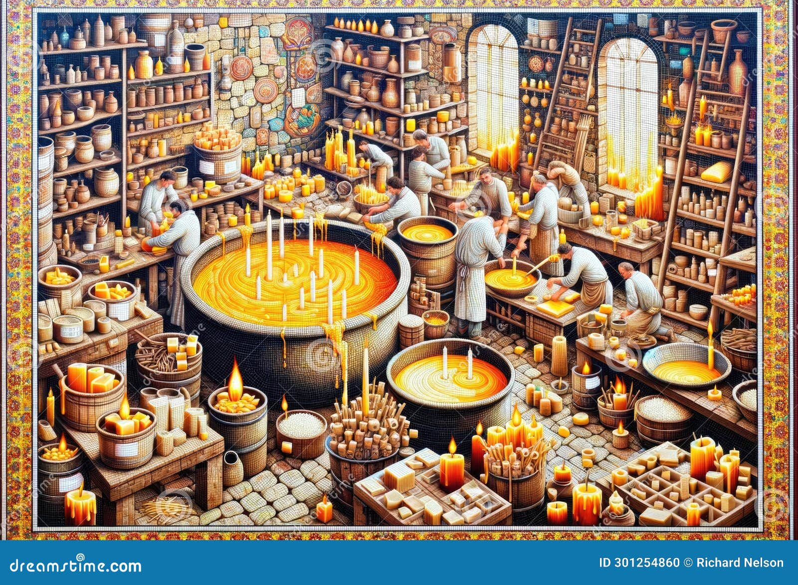 Traditional Candle Making Workshop Stock Illustration - Illustration of ...
