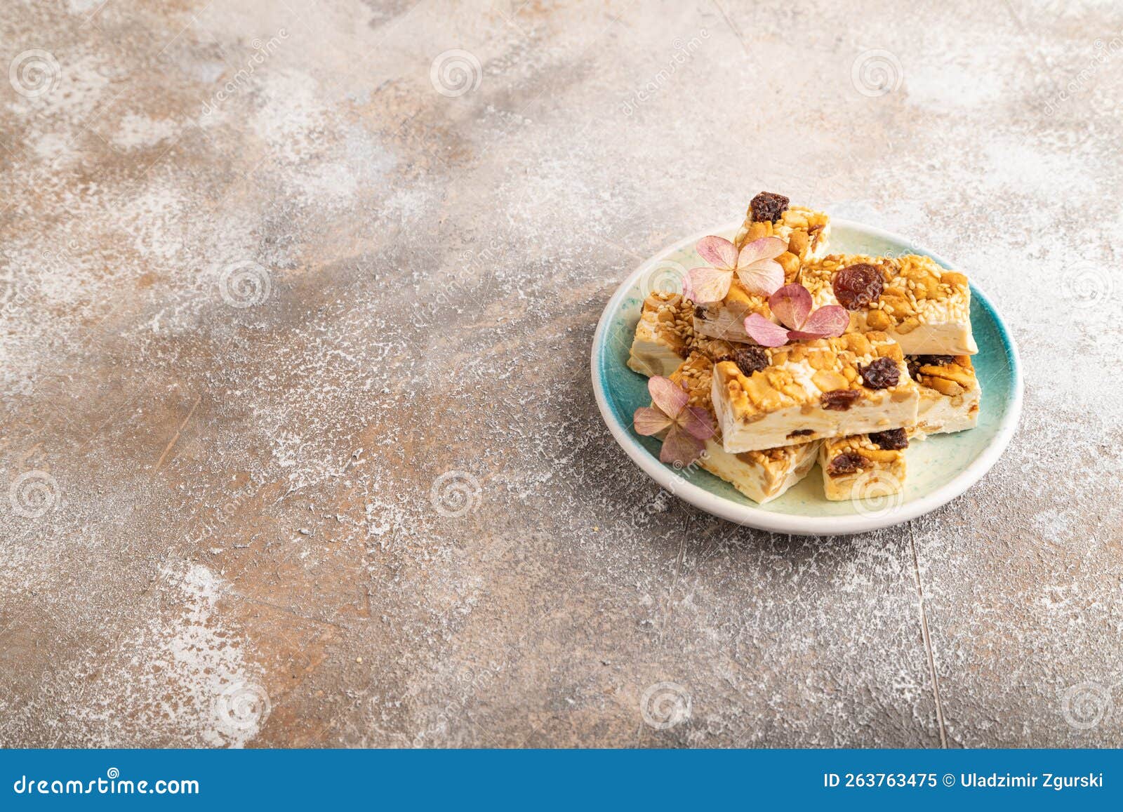 Traditional Candy Nougat with Nuts and Sesame, Side View, Copy Space ...