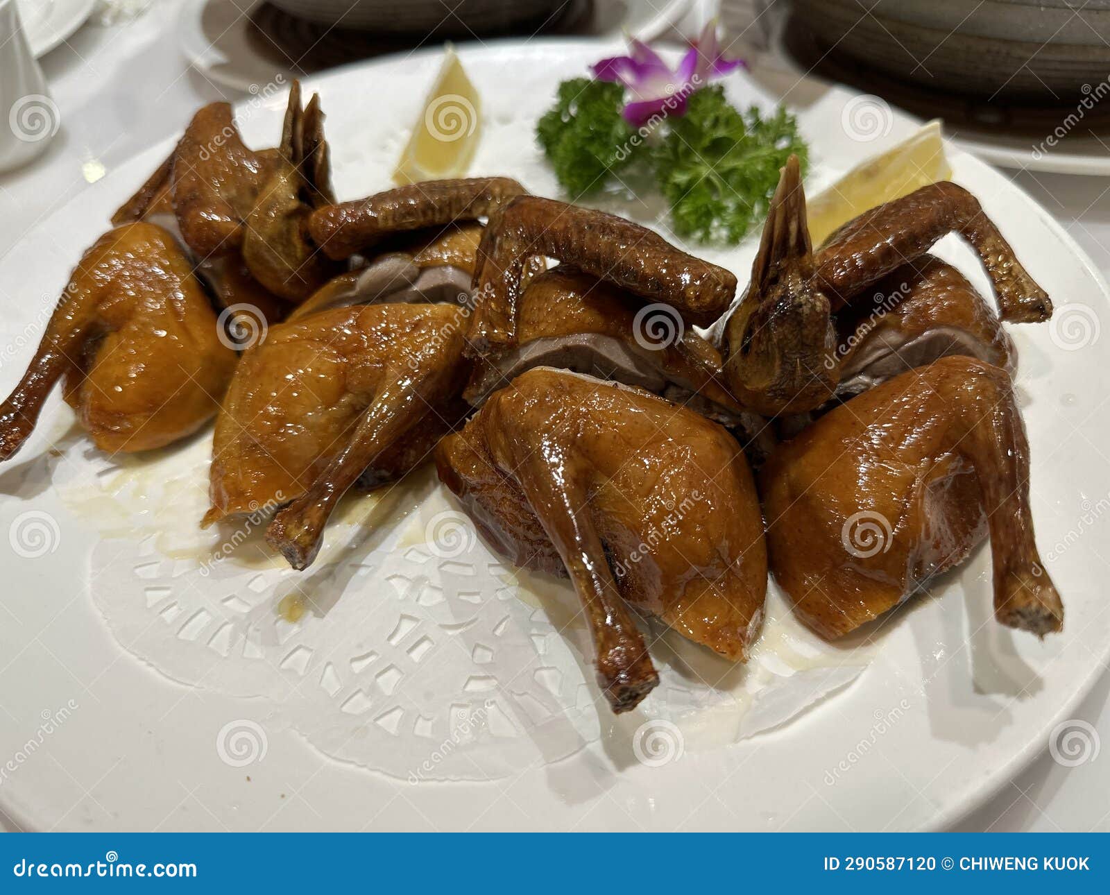 Traditional Cantonese Roasted or Grilled Crispy Pigeon Stock Photo ...