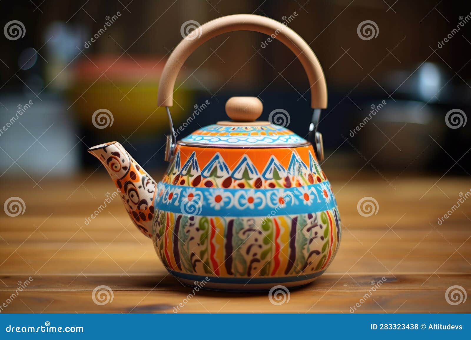 Traditional Ceramic Kettle in Colorful Patterns Stock Illustration ...