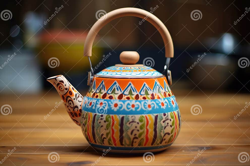 Traditional Ceramic Kettle in Colorful Patterns Stock Illustration ...