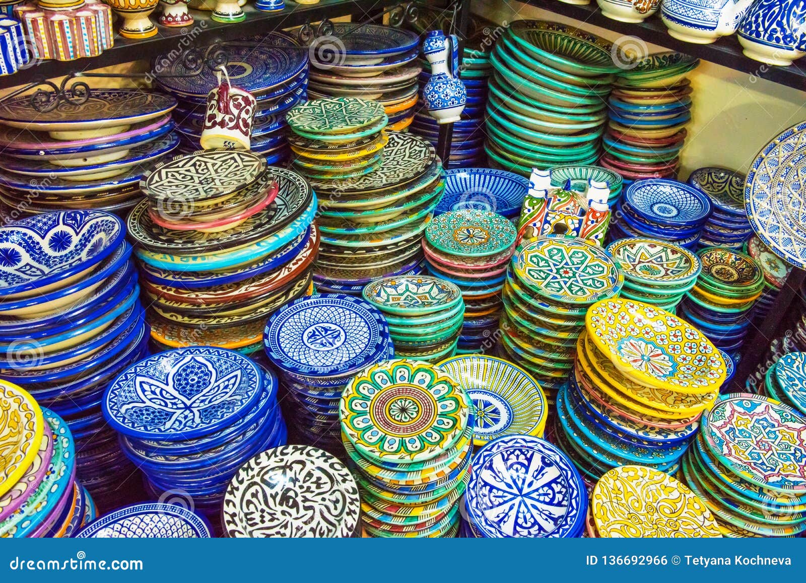 Traditional Ceramic Pottery Morocco Bazaar Stock Photo - Image of ...