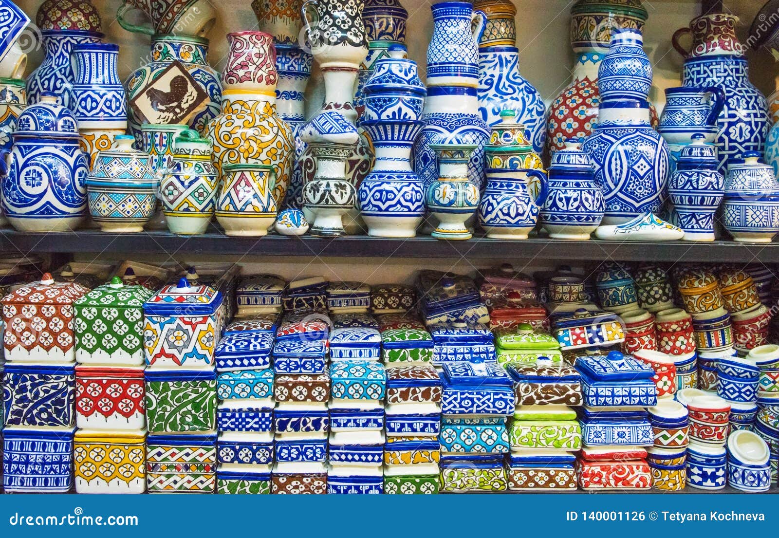 Traditional Ceramic Pottery Morocco Bazaar Stock Photo - Image of ...