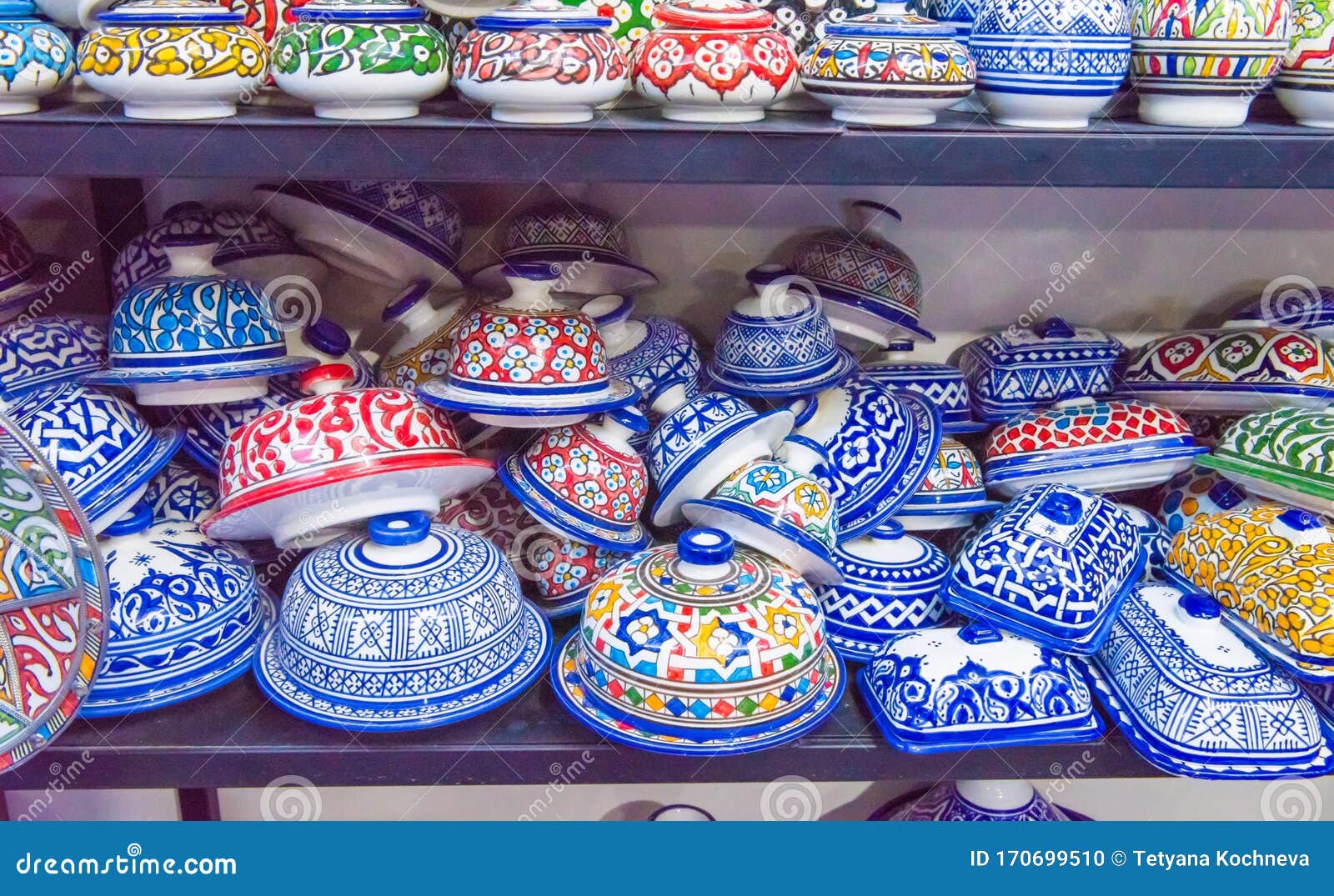Traditional Ceramic Pottery Morocco Bazaar Stock Photo - Image of ...