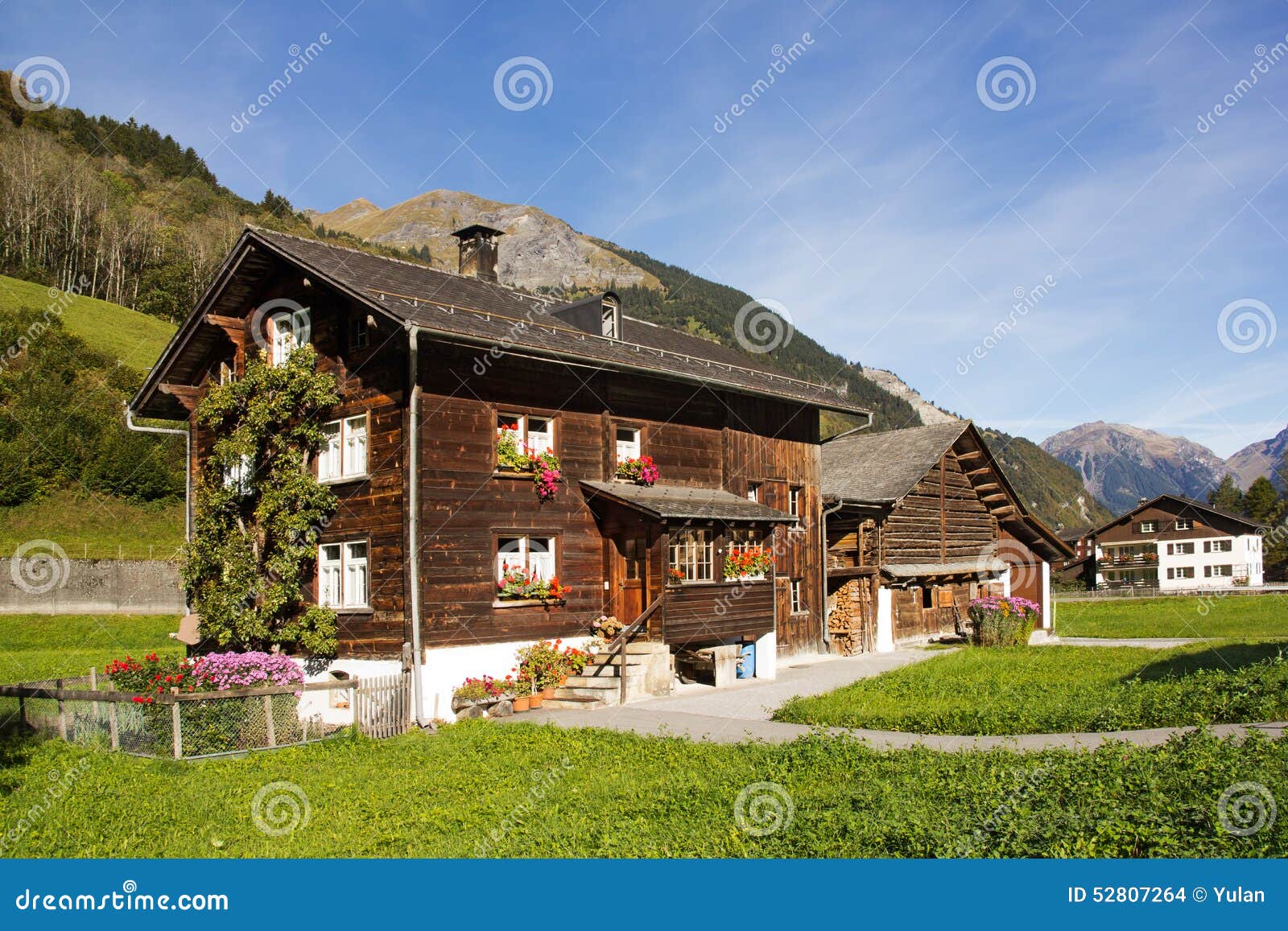Traditional Chalet in Alps Regions Stock Photo - Image of decoration ...