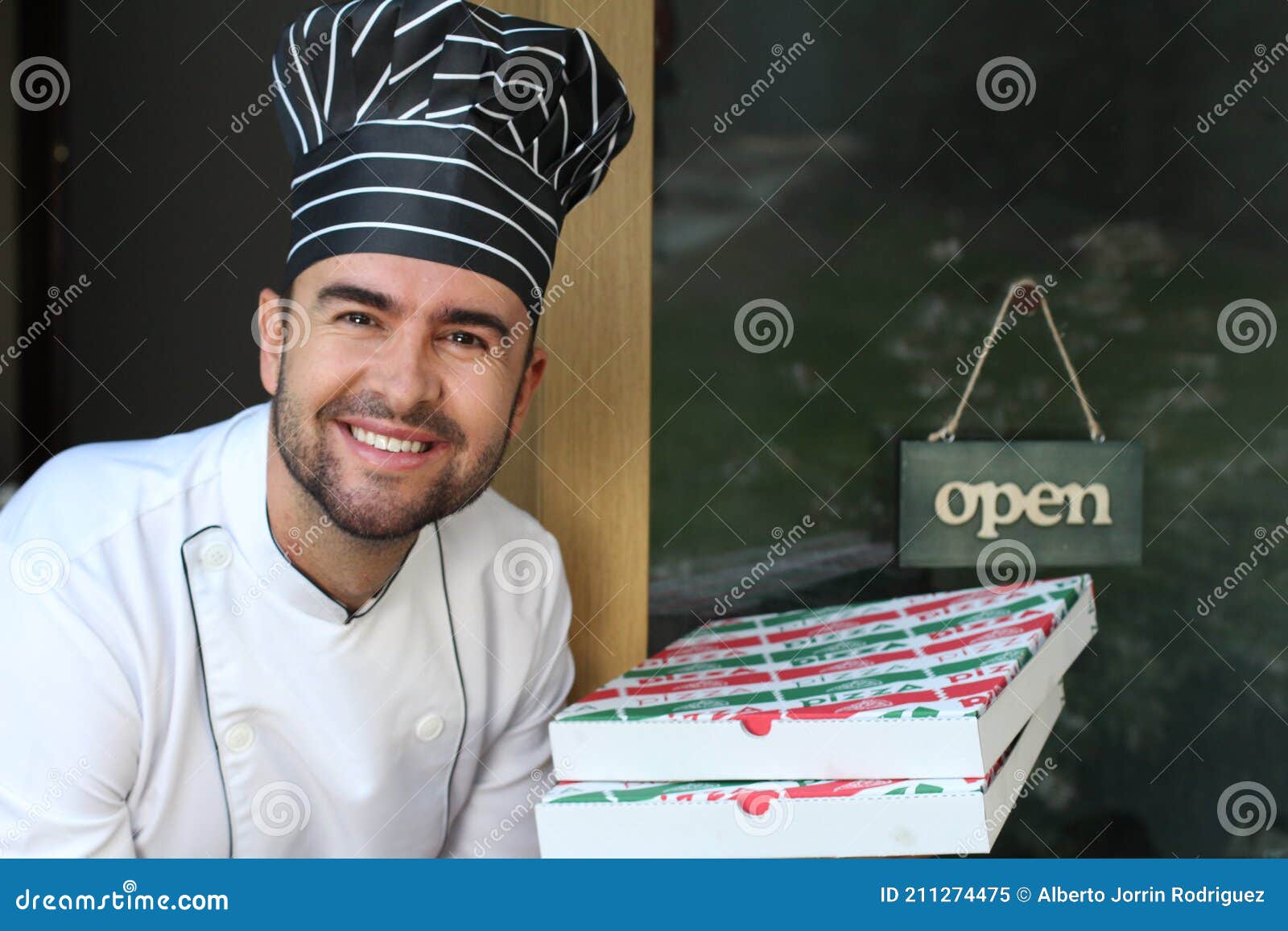 Traditional Chef Showing Pizza Boxes Stock Image - Image of chef ...