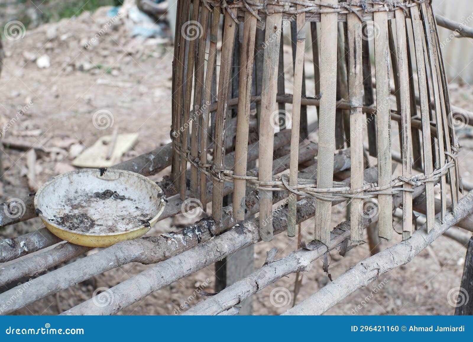 Traditional Chicken Cage or Coop. Stock Photo - Image of branch, trunk ...