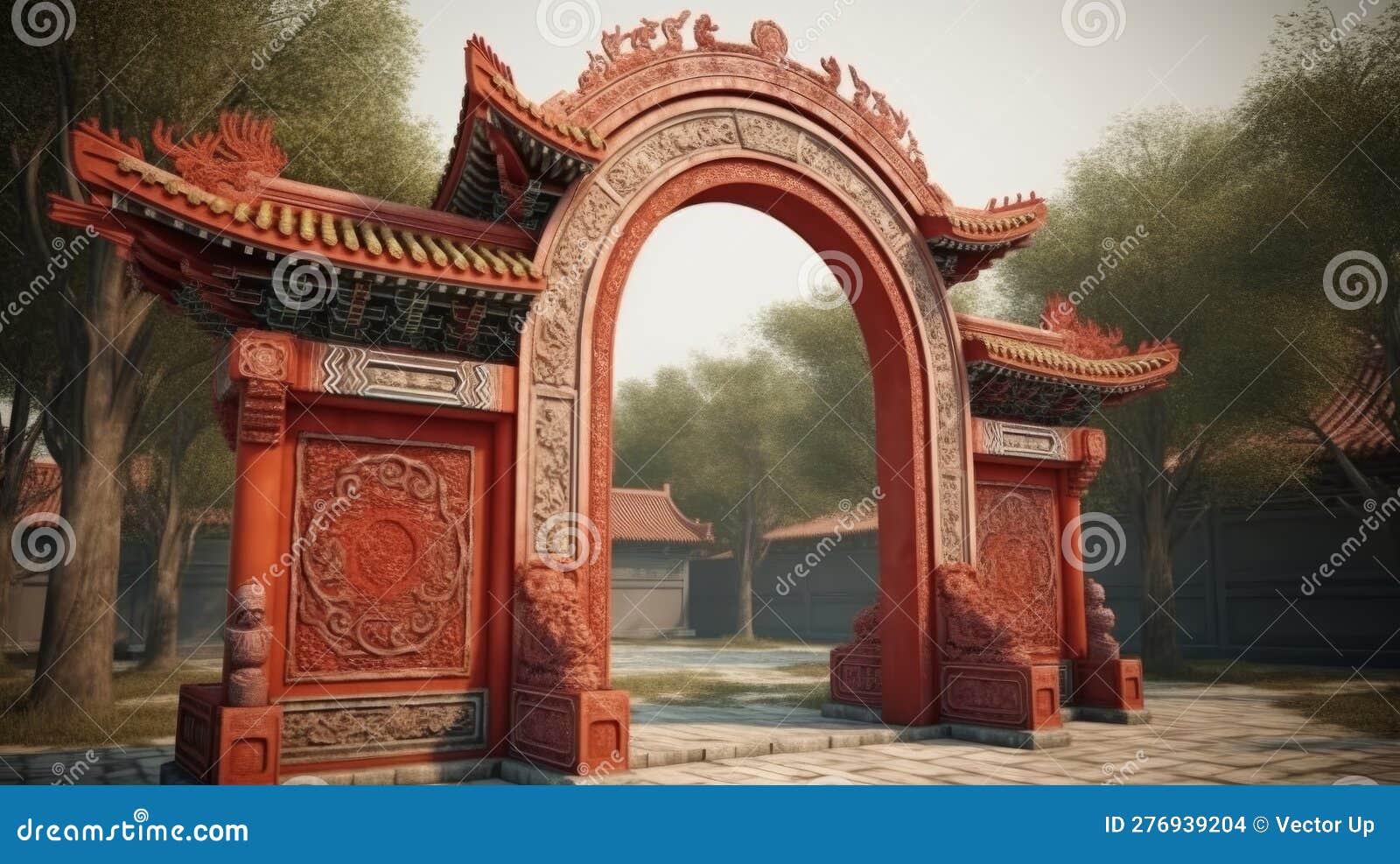 Traditional Chinese Arc. Generative AI Stock Illustration ...