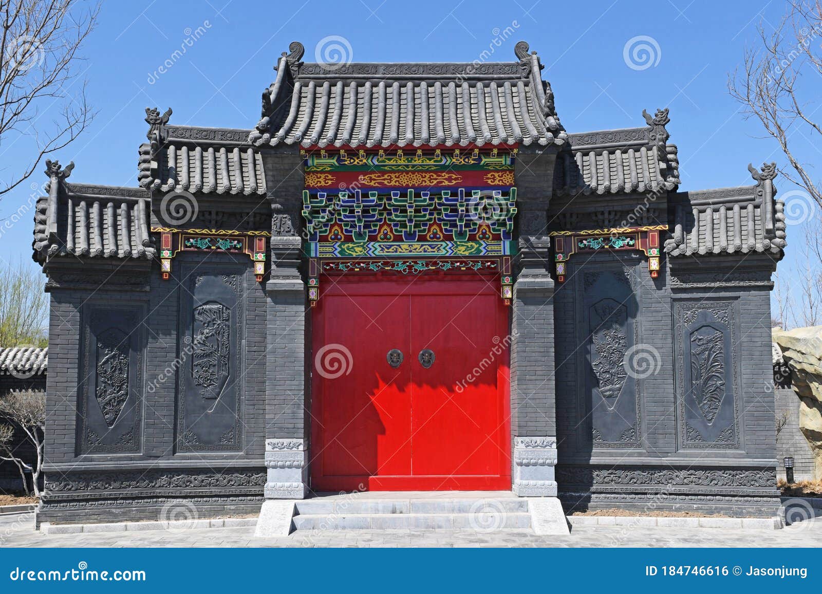 Chinese Traditional Archway Building and Yard Stock Photo - Image of ...