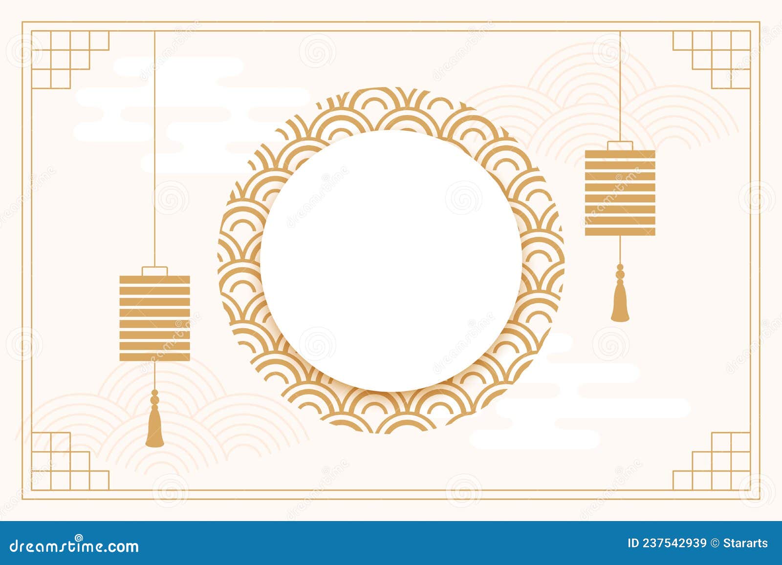 Traditional Chinese Background with Frame and Lantern Decoration Stock ...