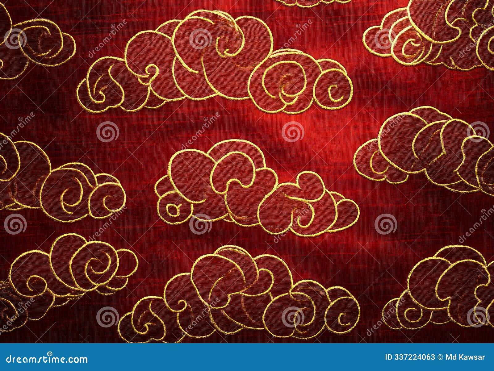 Traditional Chinese Cloud Pattern Embroidered Red Fabric Background ...