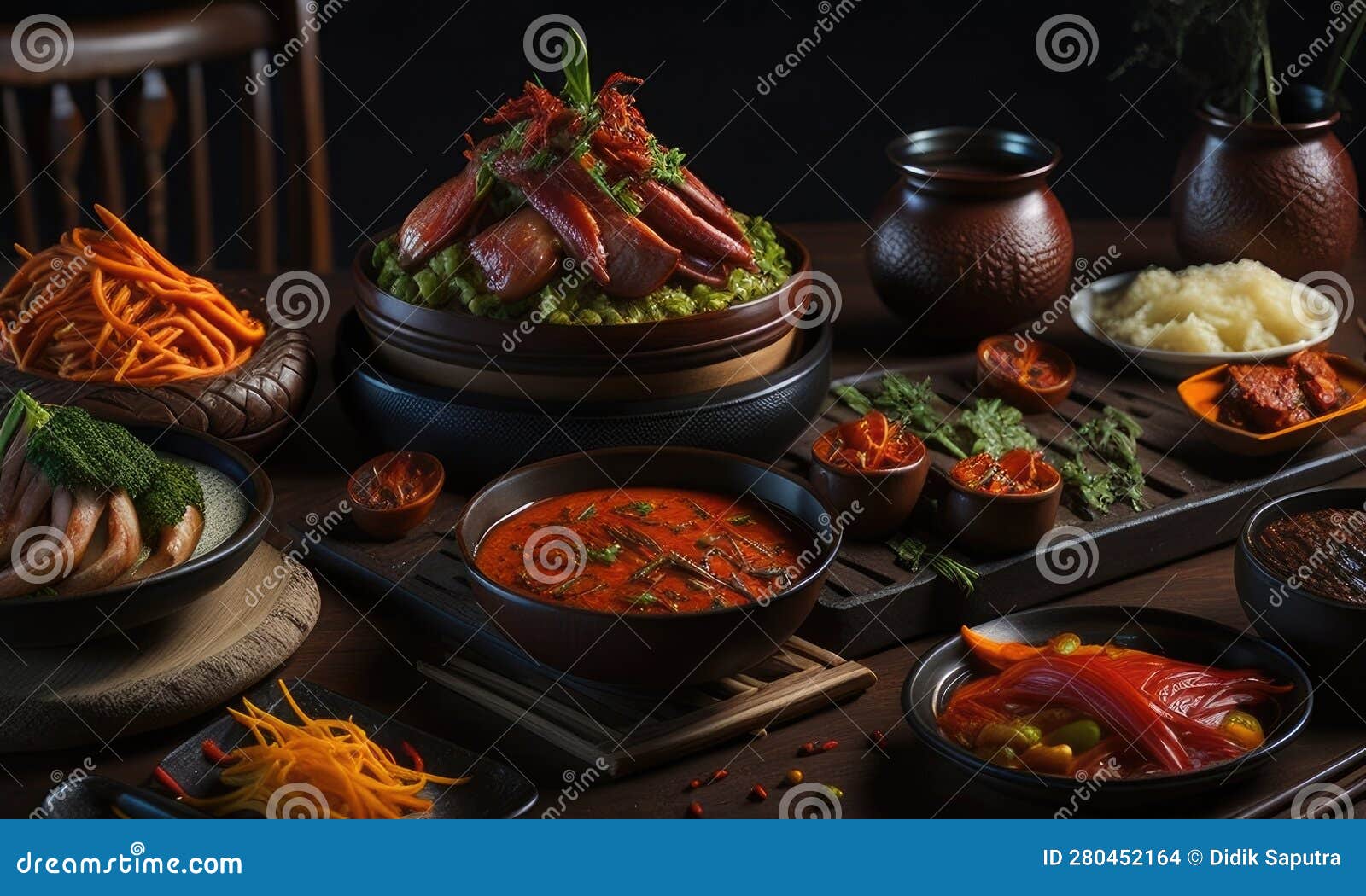 Traditional Chinese Dishes on the Wooden Table Stock Illustration ...