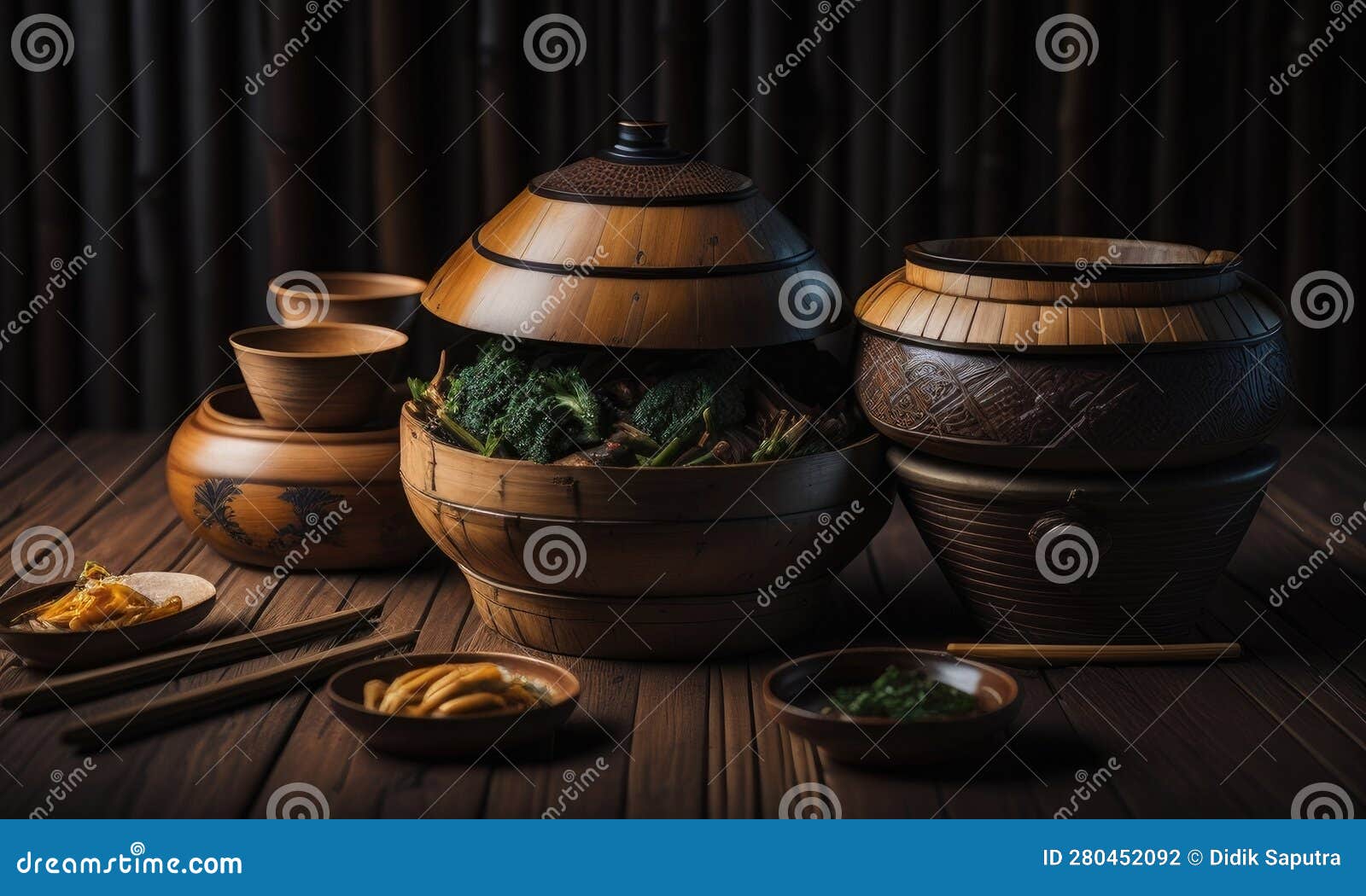 Traditional Chinese Food Served in the Bamboo Stock Illustration ...