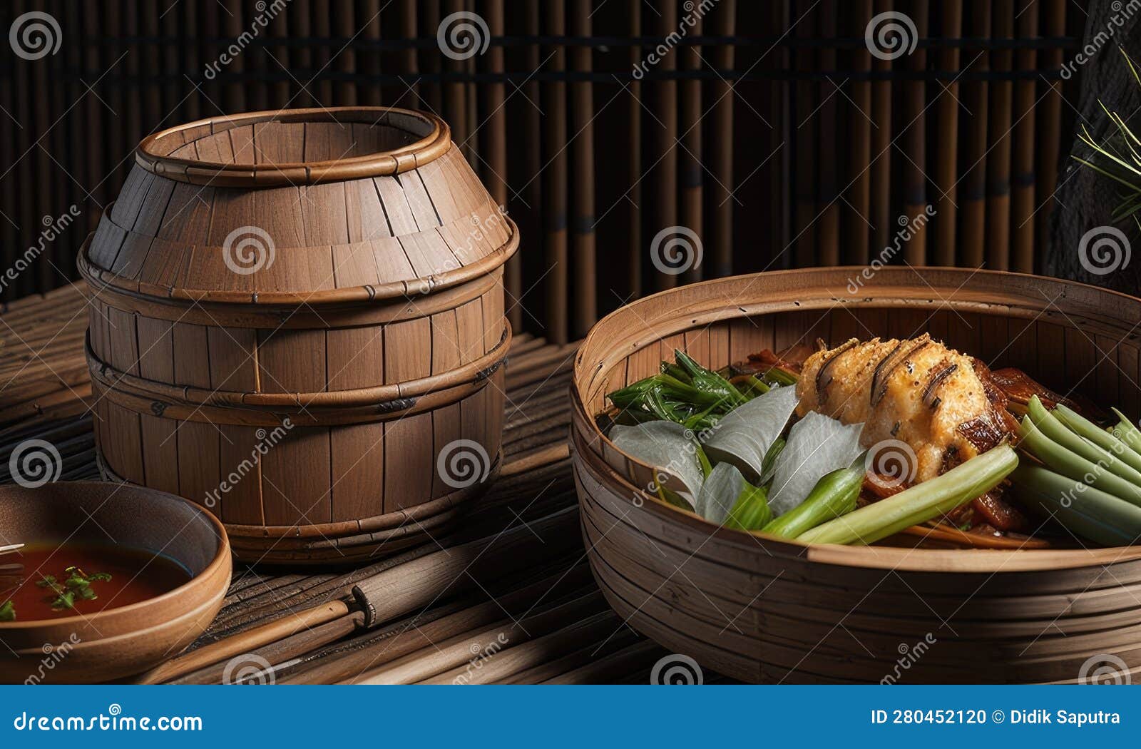 Traditional Chinese Food Served in the Bamboo Stock Illustration ...