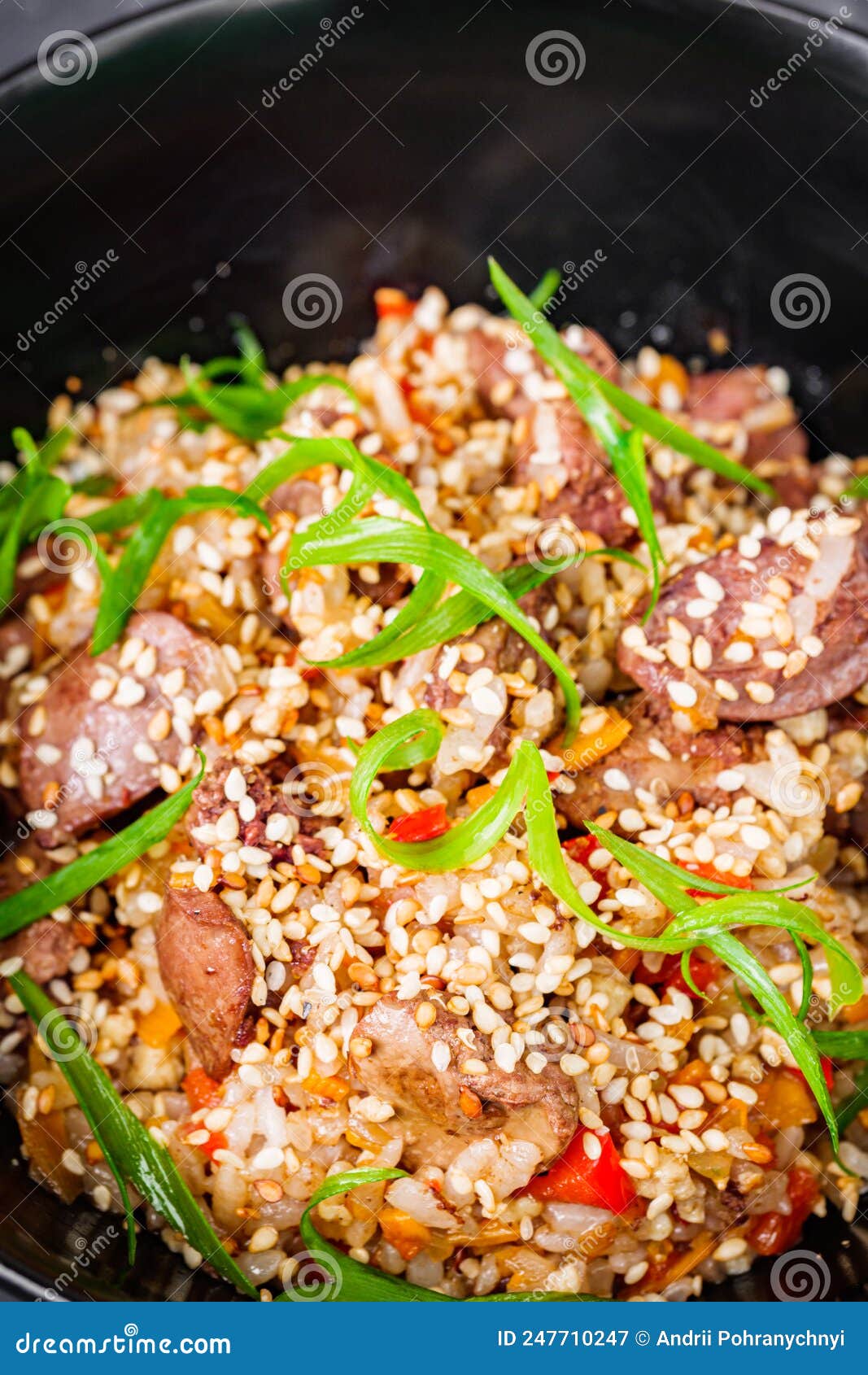 Traditional Chinese Fried Rice on Black Background Stock Image - Image ...