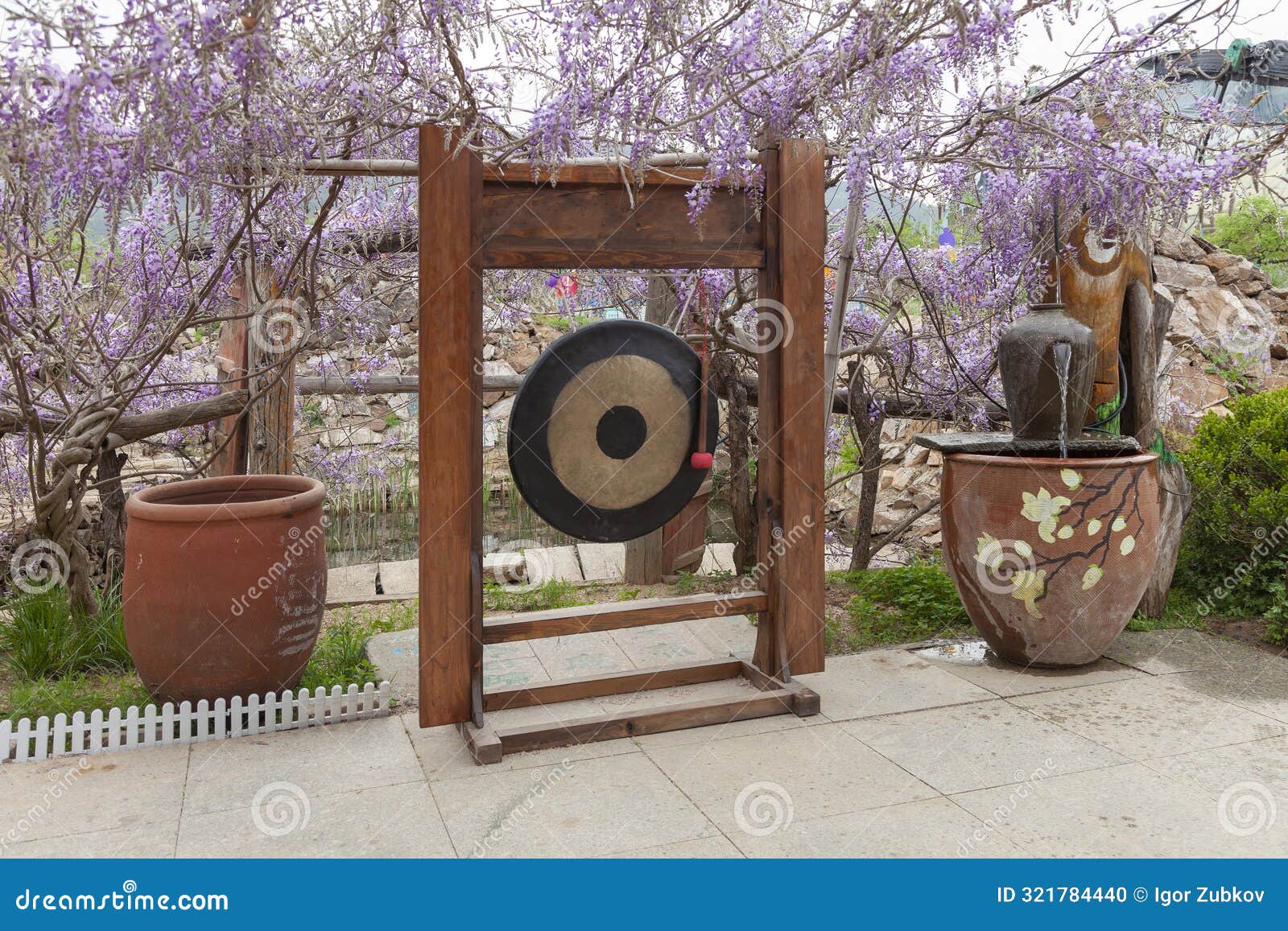Traditional Chinese Gong in Wooden Frame Stock Photo - Image of retro ...