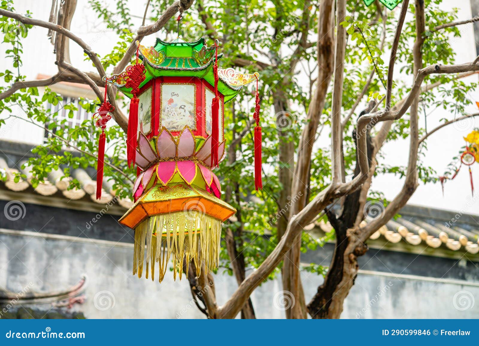 Traditional Chinese Lanterns Hanging on Tree Stock Photo - Image of ...