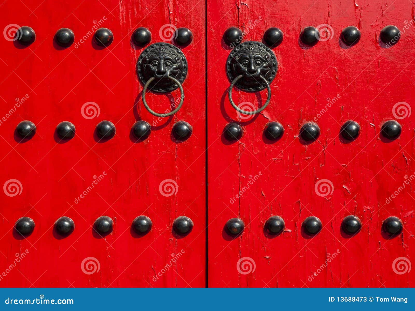Traditional Chinese Old Red Door Stock Image - Image of china, knob ...