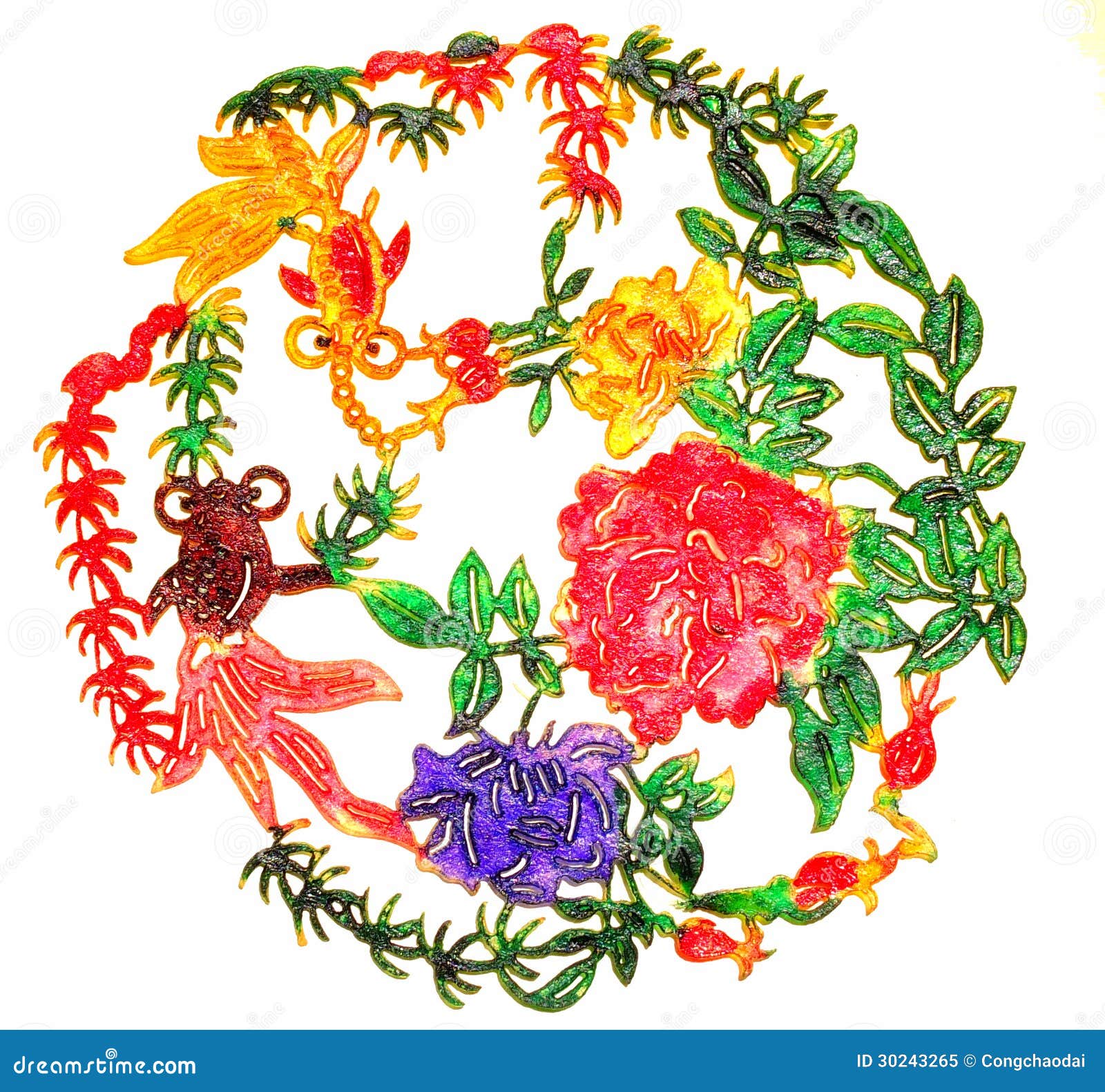 Chinese Wreath with Flower and Goldfish Stock Image - Image of design ...