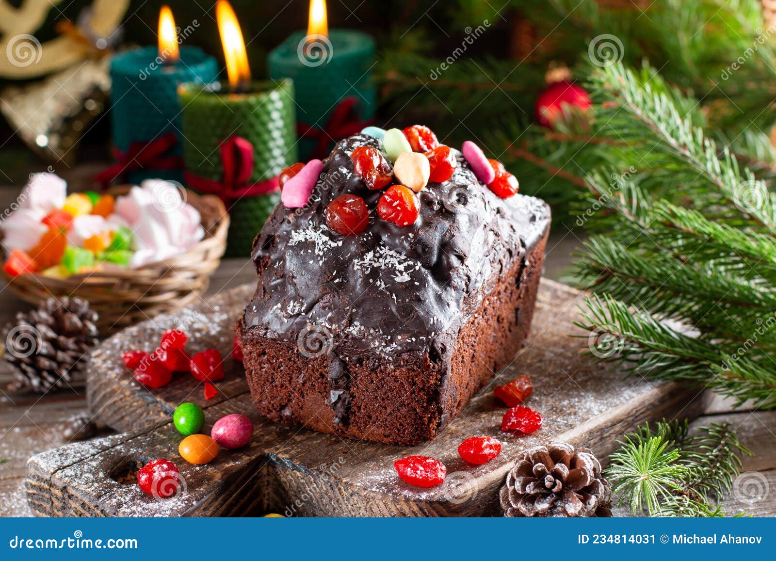 Traditional Christmas Cake on Wooden Table Stock Image - Image of ...