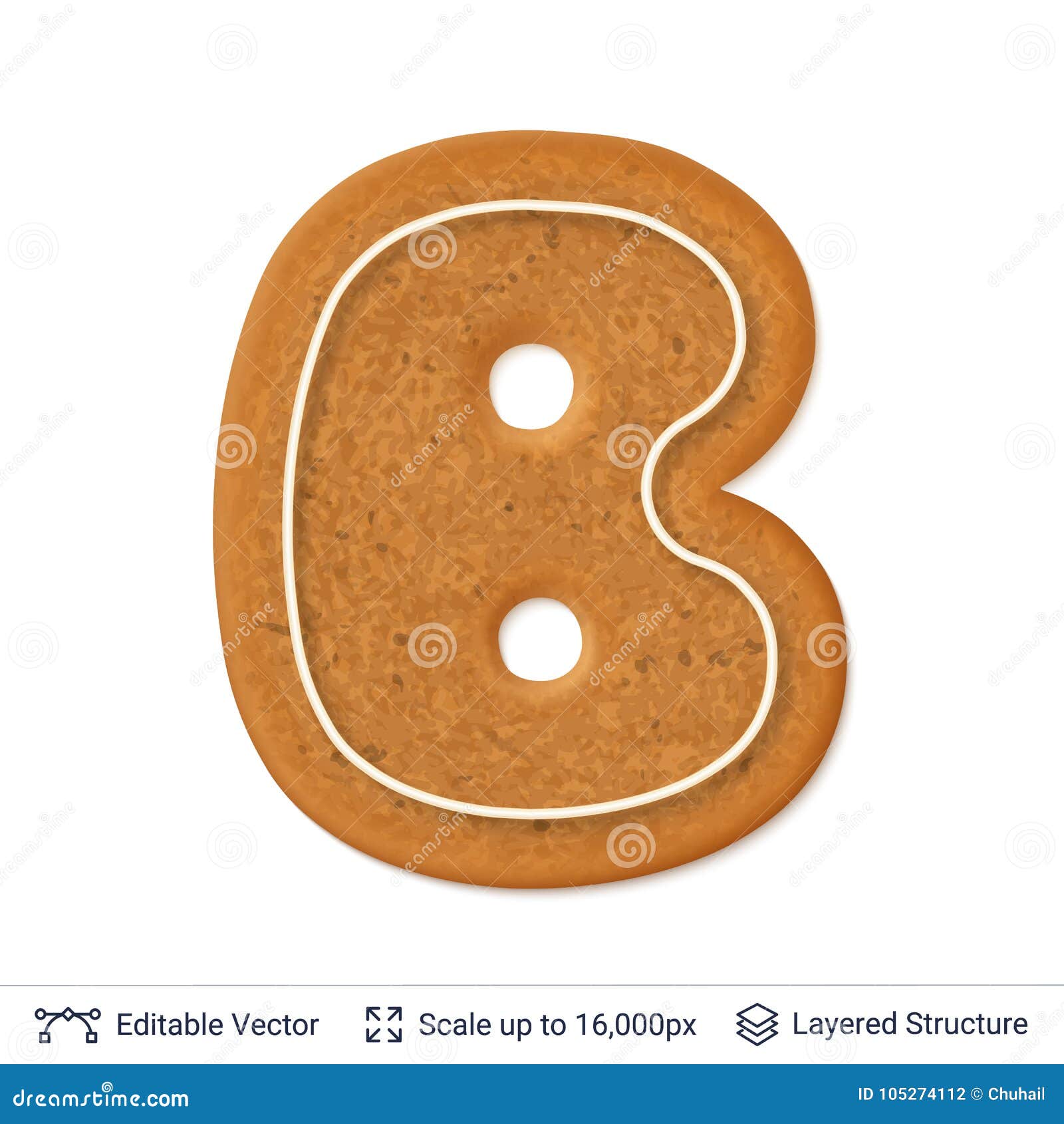 Gingerbread Letter B Isolated on White. Stock Vector - Illustration of ...
