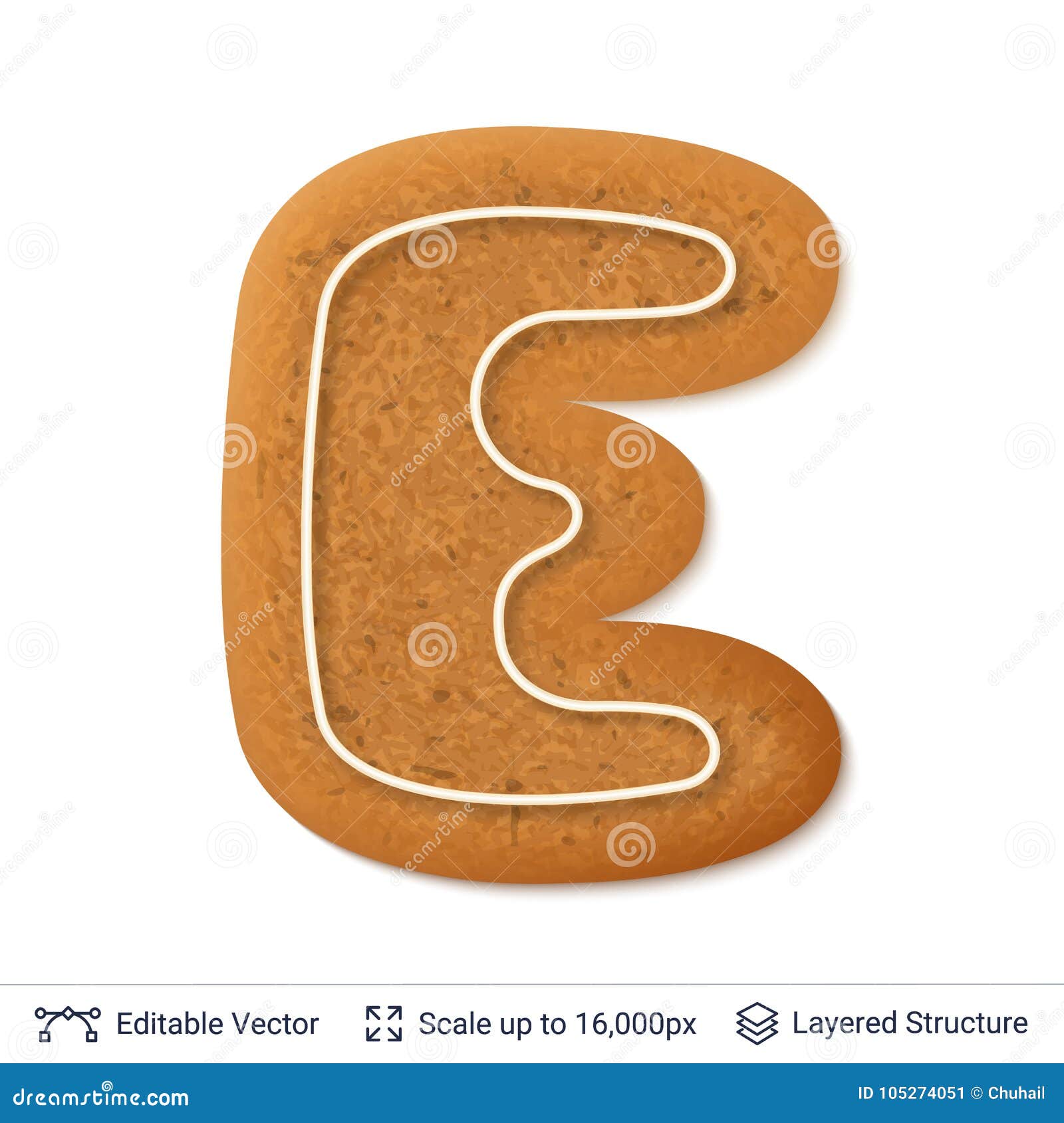 Gingerbread Letter E Isolated on White. Stock Vector - Illustration of ...