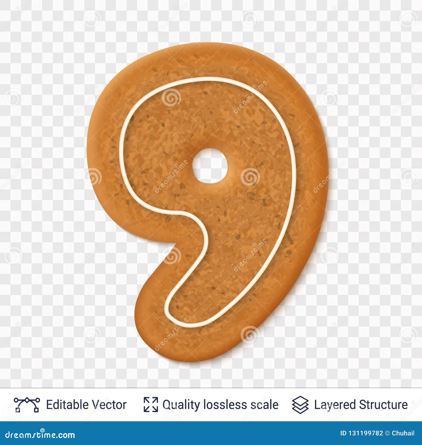 Gingerbread Number Nine Symbol with Drop Shadow. Stock Vector ...