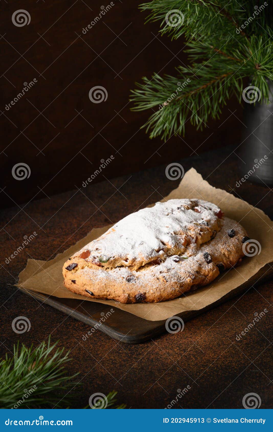 Traditional Christmas Stollen Decorated Evergreen Branches Stock Image ...