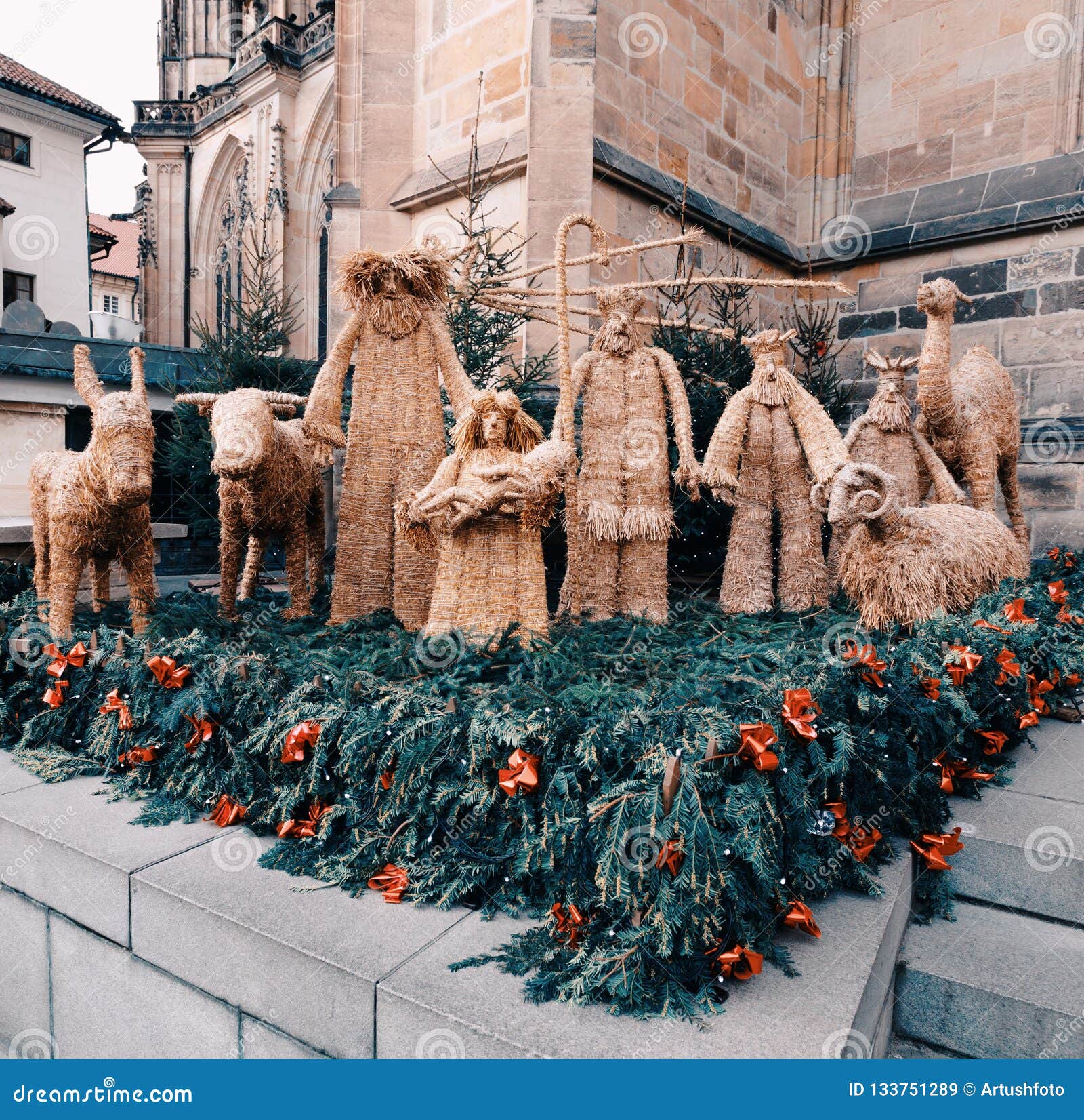 Traditional Christmas Straw Nativity Scene Stock Image - Image of ...