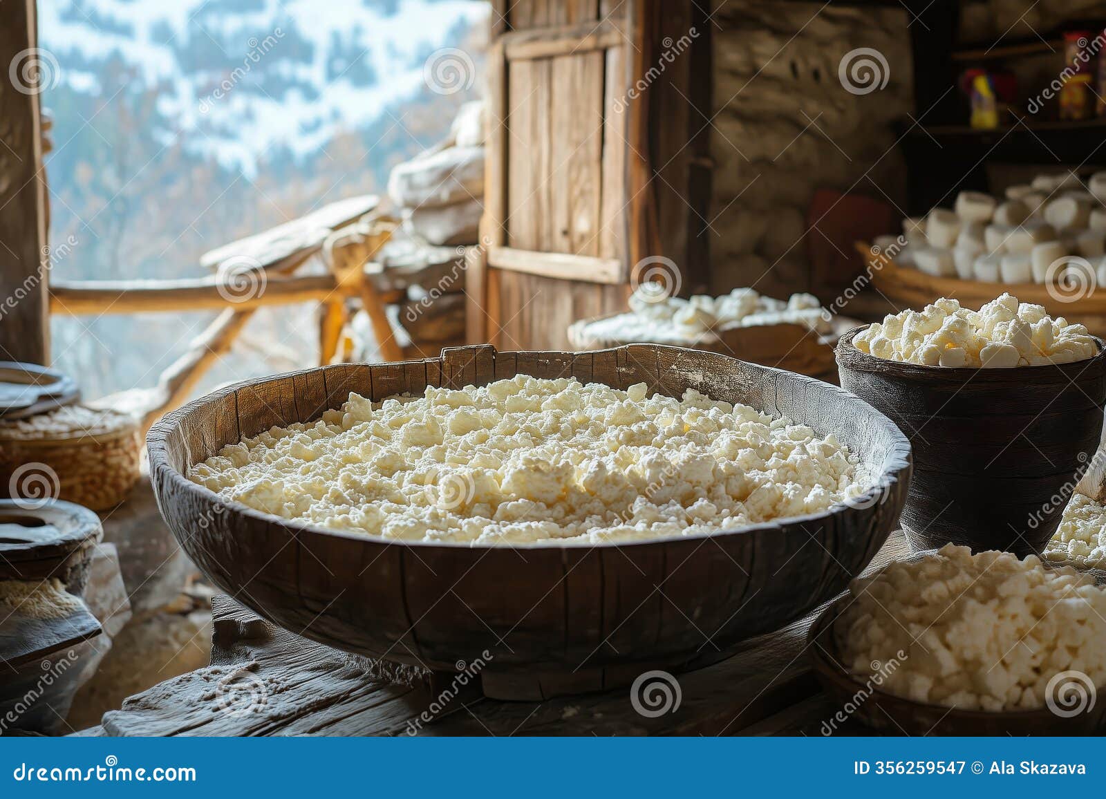 Traditional Circassian Cheese Making Process in a Rustic Setting Stock ...