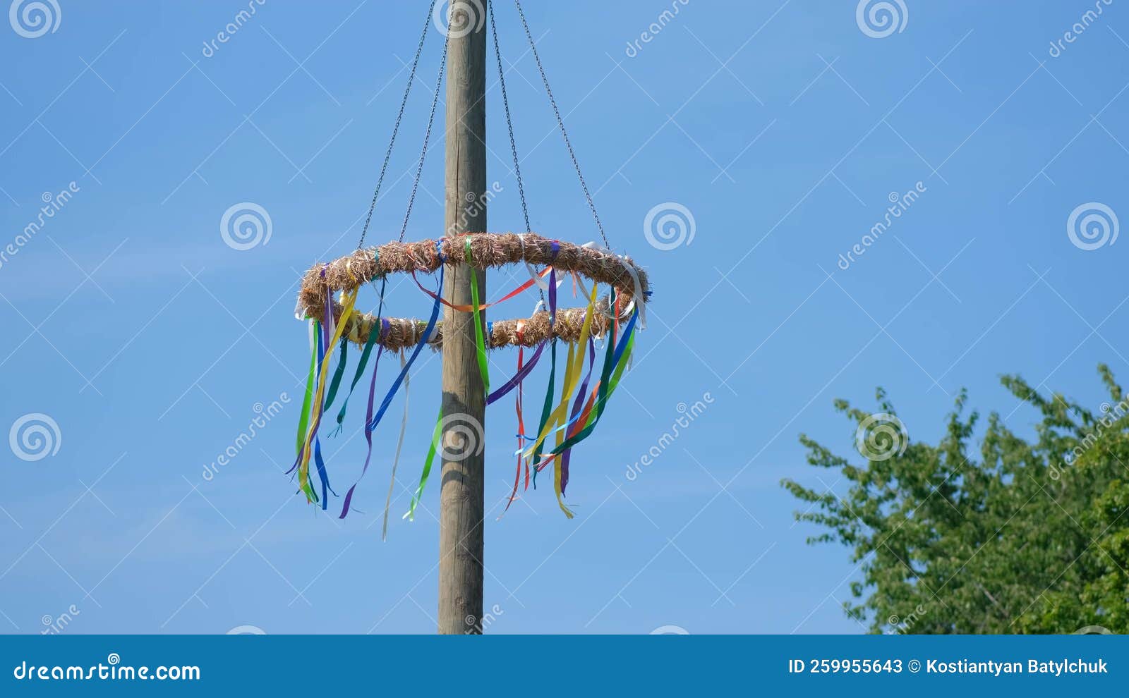 Traditional Circle with Ribbons on the Pole Develop in the Wind ...
