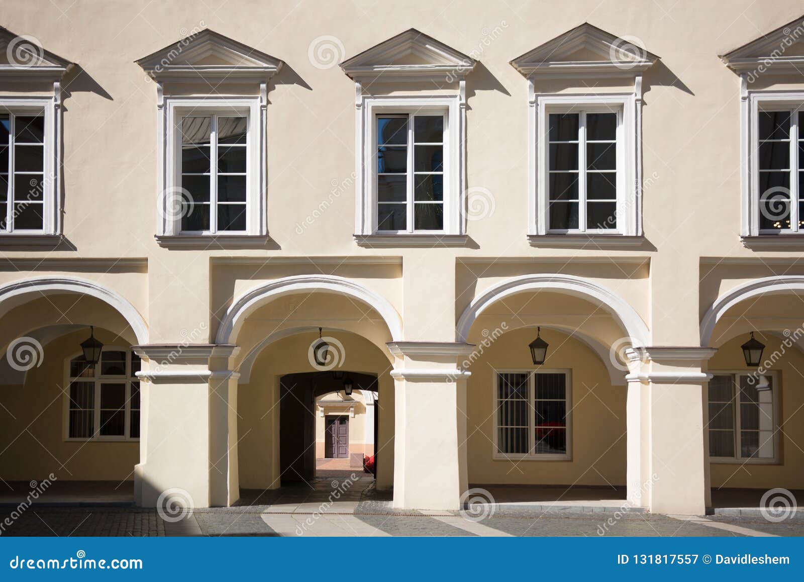 Traditional Classic European Restored Building Facade with Columns and ...