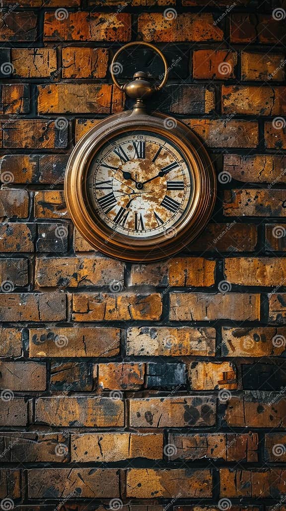 Traditional Clock on a Rustic Brown Brick Wall Highlighting Its Texture ...