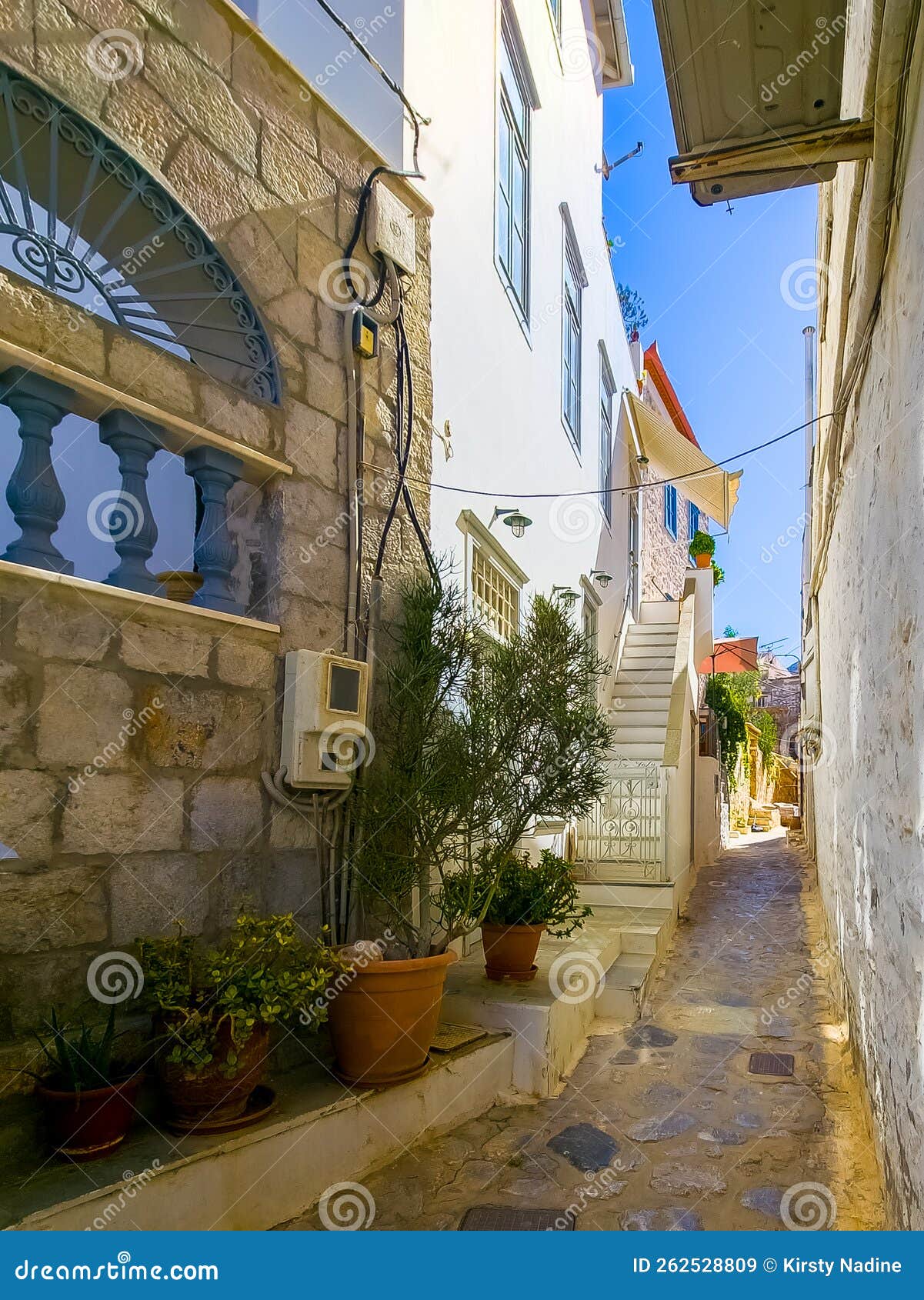 Traditional Cobbled Alley in Hydra Stock Image - Image of tourist ...