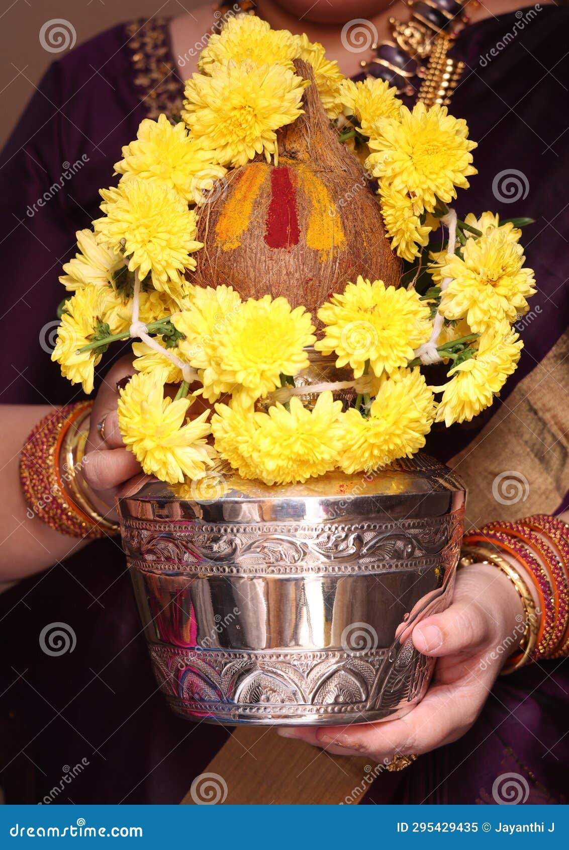 Traditional Coconut Kumbam for Pooja Stock Image - Image of cake ...