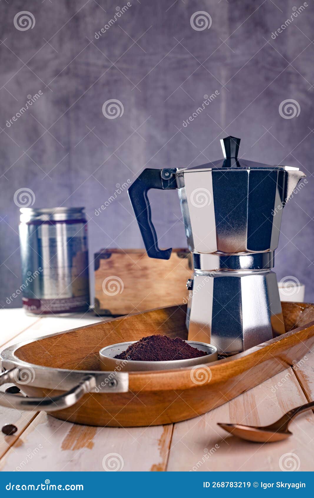 Traditional Coffee Maker. Geyser Coffee Maker Sits on a White Table in ...