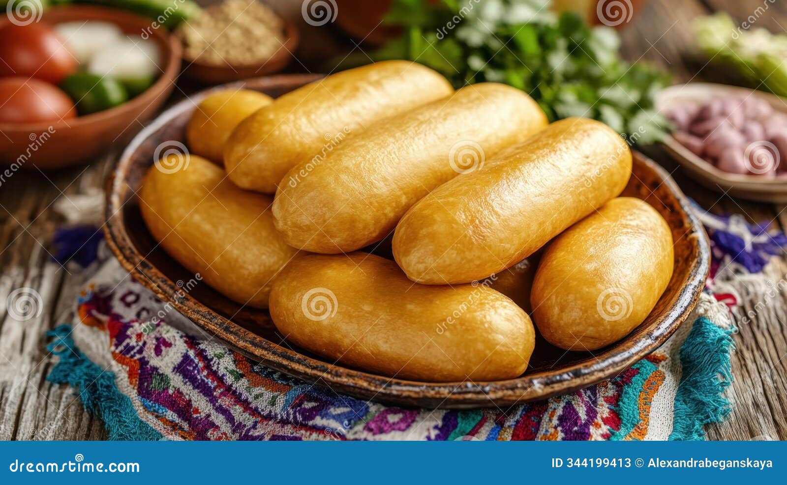 Traditional Colombian Arepas And Cuisine Spread On Wooden Table Stock ...