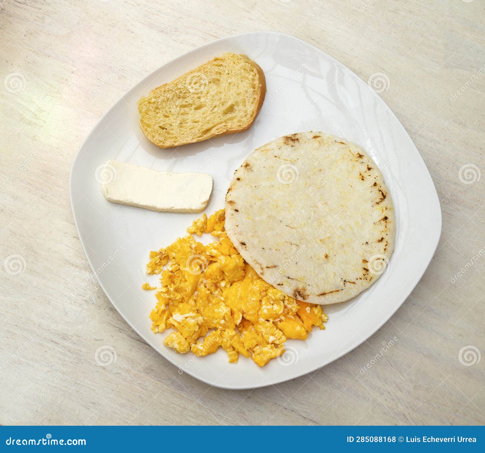 Traditional Colombian Breakfast - Arepa with Cheese, Egg and Bread ...