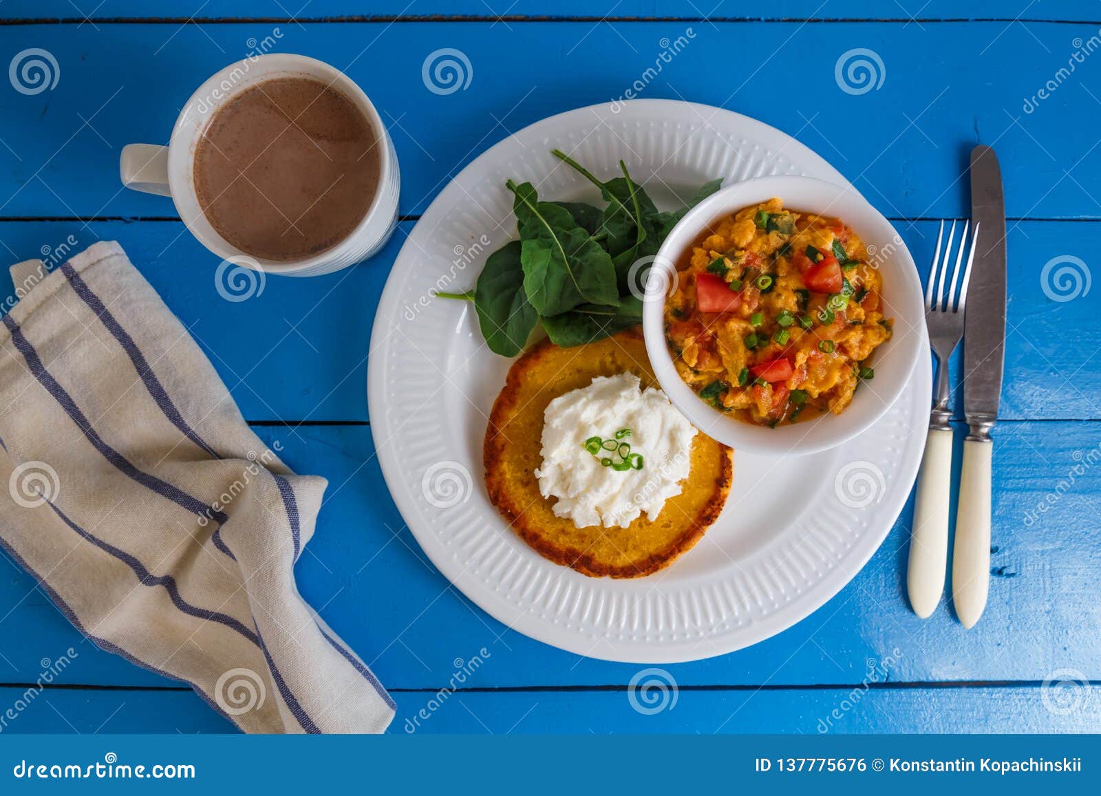 Traditional Colombian Breakfast Huevos Pericos with Corn Cakes Stock ...